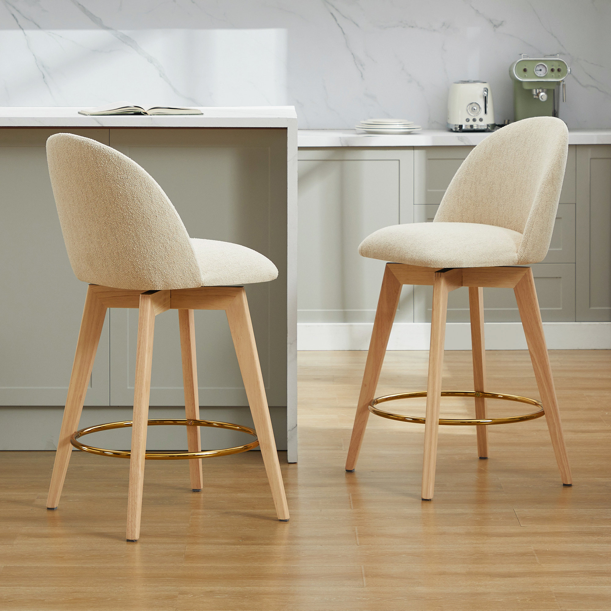Corrigan Studio® Lovetro Swivel 26.8'' Linen Counter Stool with Solid ...