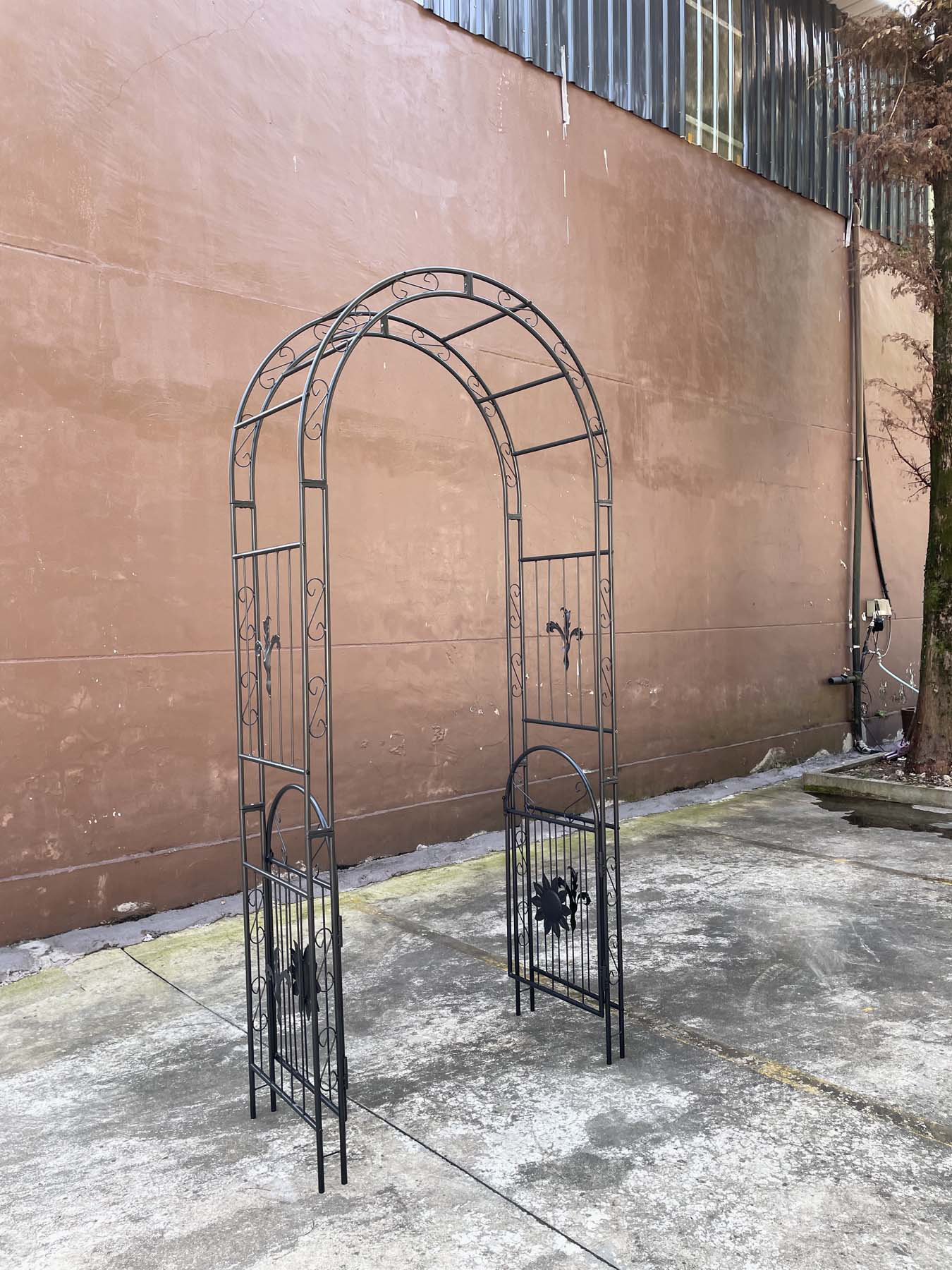 Red Barrel Studio Metal Garden Arch with doors Garden Arbour Trellis ...