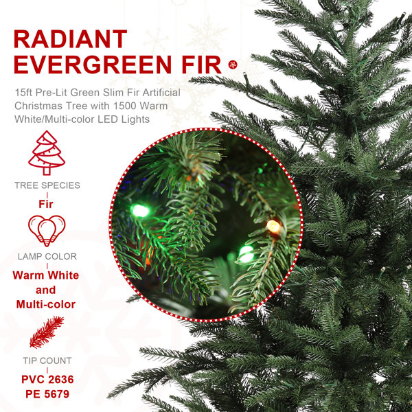 The Holiday Aisle® Radiant Evergreen Fir-15Ft Pre-Lit Green Slim Fir ...