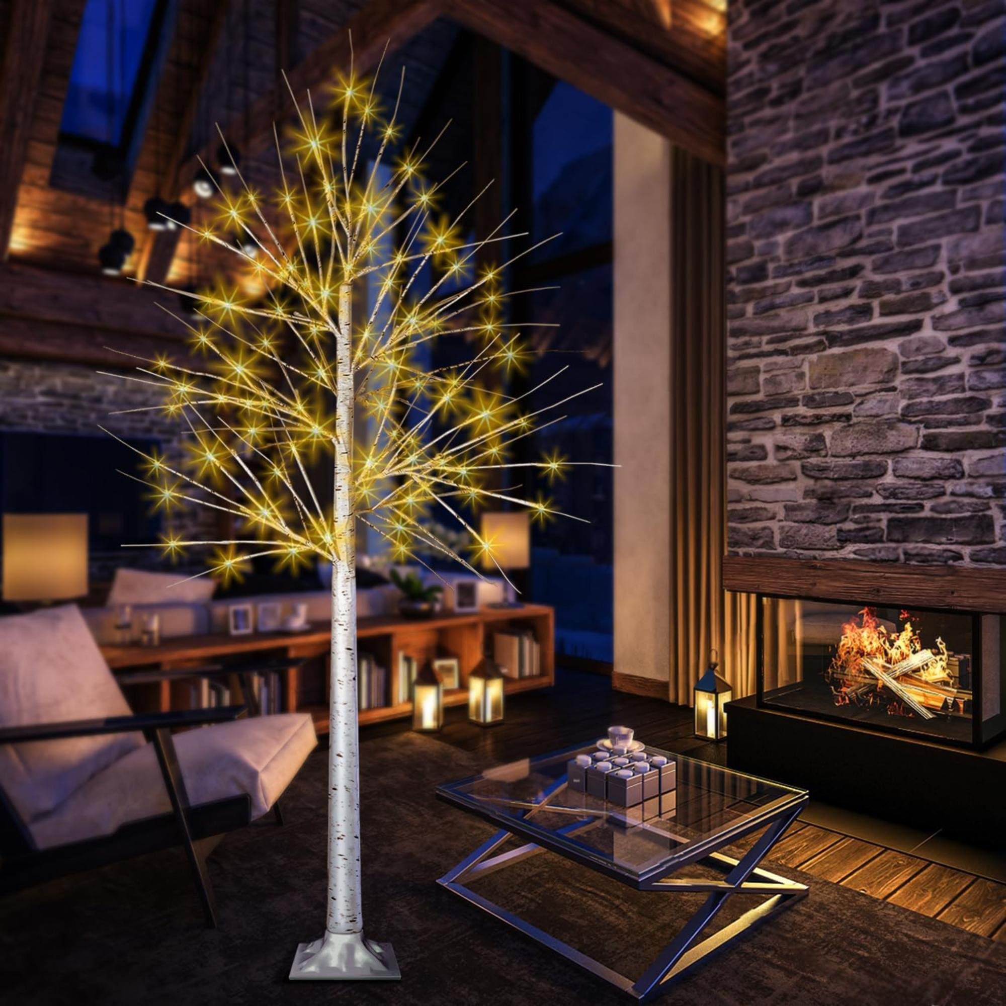 The Holiday Aisle® 5FT LED Birch Tree With 128 Lights Warm White LED ...