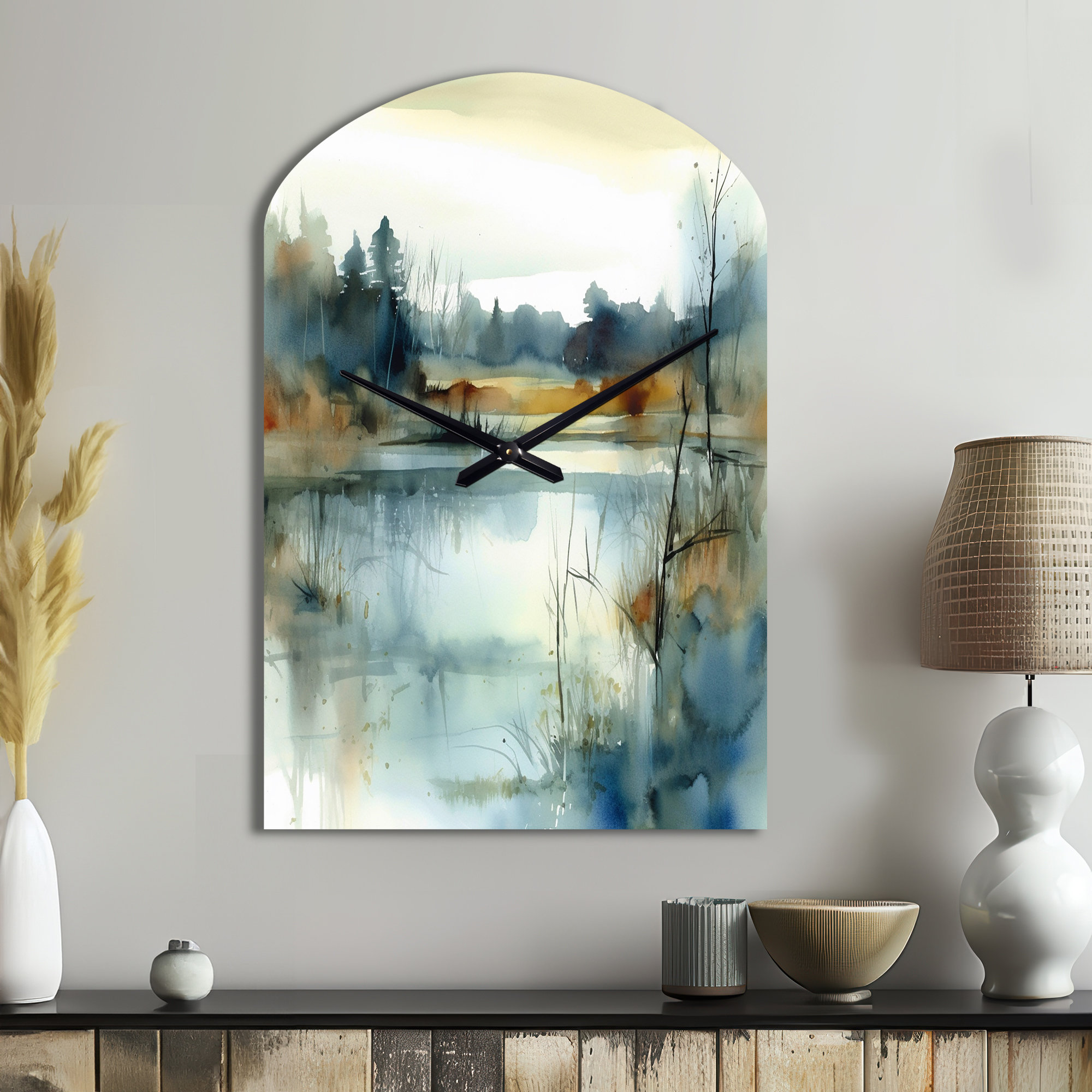 Design Art Summer Lake Landscape Illustration II - Arch Shape ...