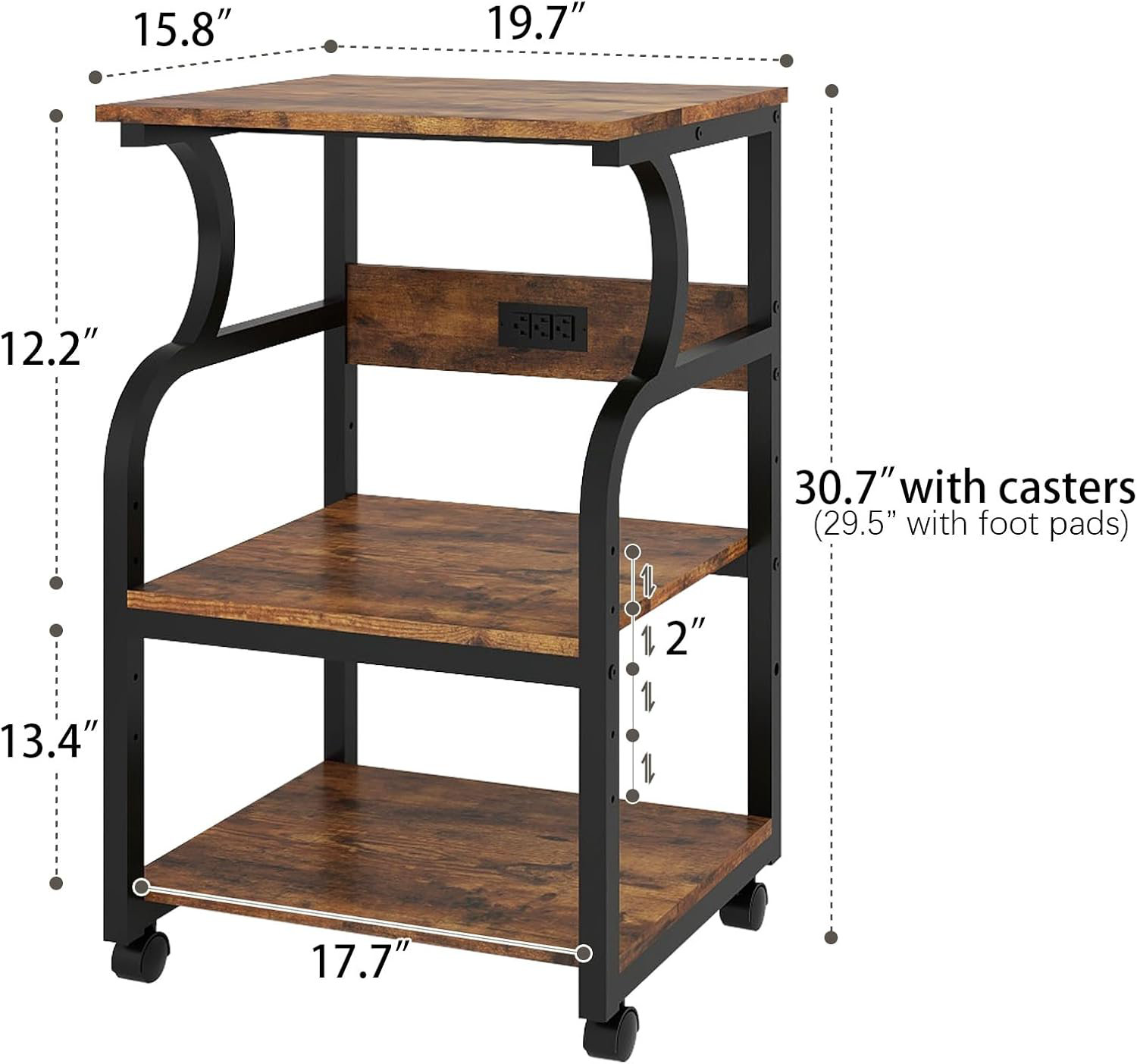 caimen 3-Tier Adjustable Printer Stand With Built-In Power Outlets ...
