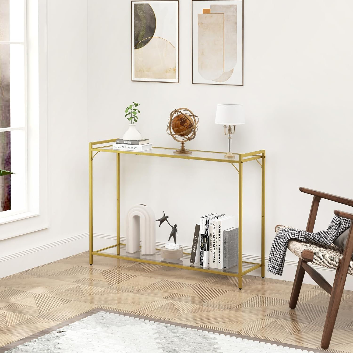 Everly Quinn 2-Tier Hallway Table For Entryway, Tempered Glass Shelf ...