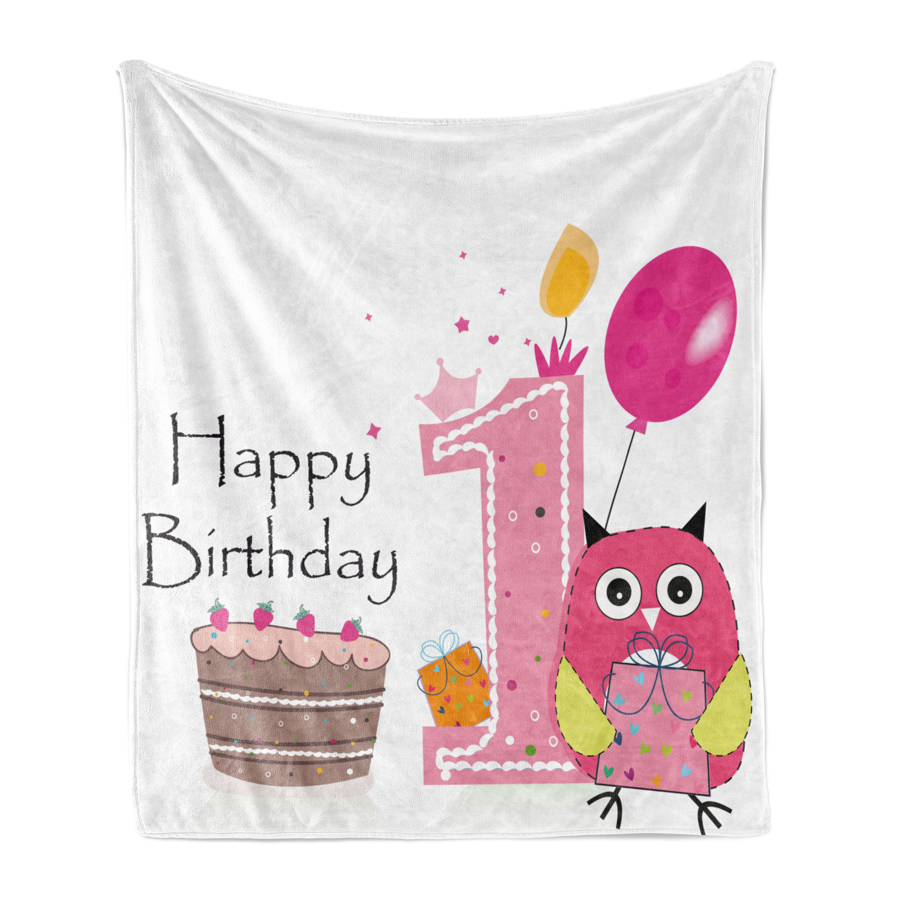 Ambesonne Cartoon Fleece Throw Blanket First Birthday Cake Brown Hot ...