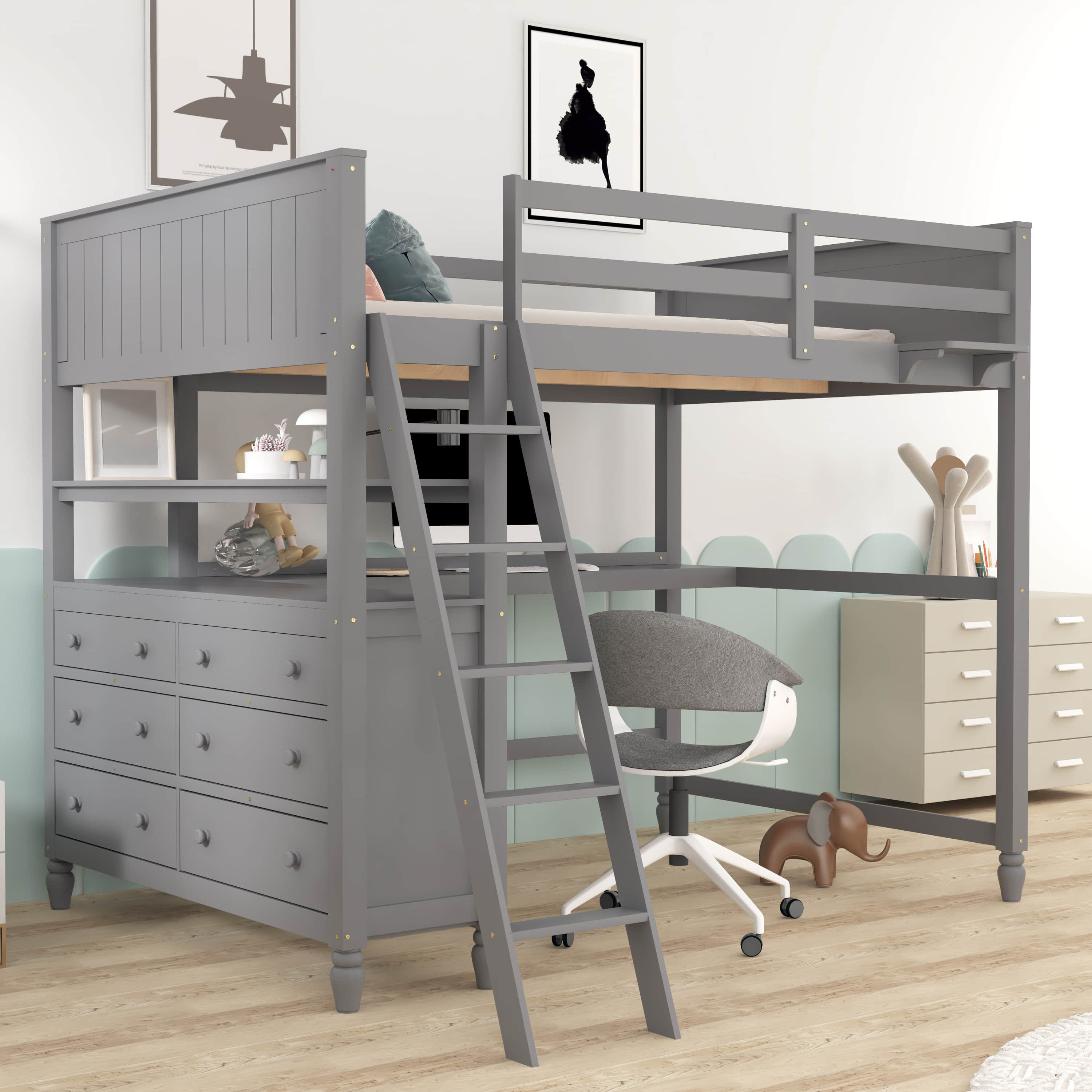 Harriet Bee Enuta Kids Full Loft Bed with Drawers | Wayfair