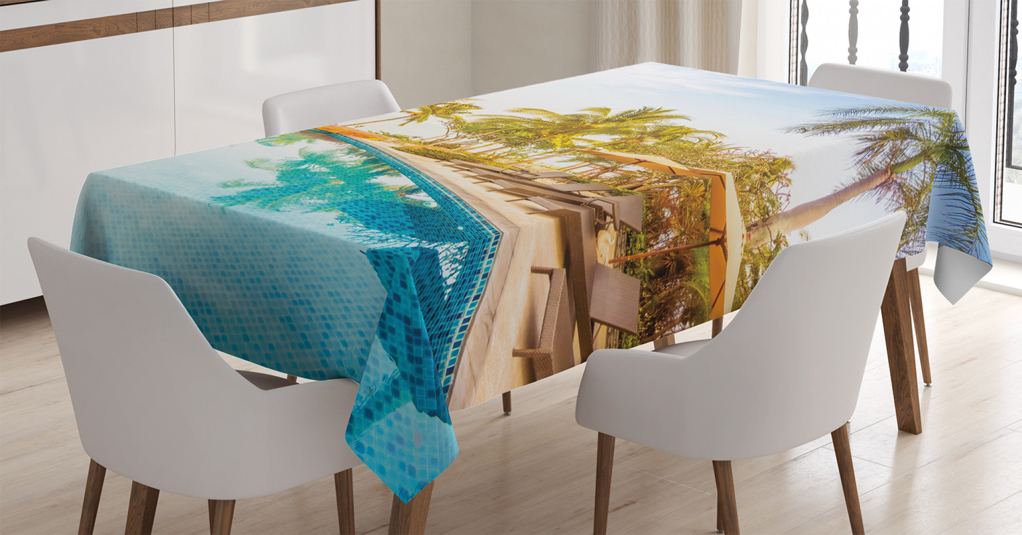 East Urban Home Landscape Tablecloth, Aerial View Of A Pool In A Health ...