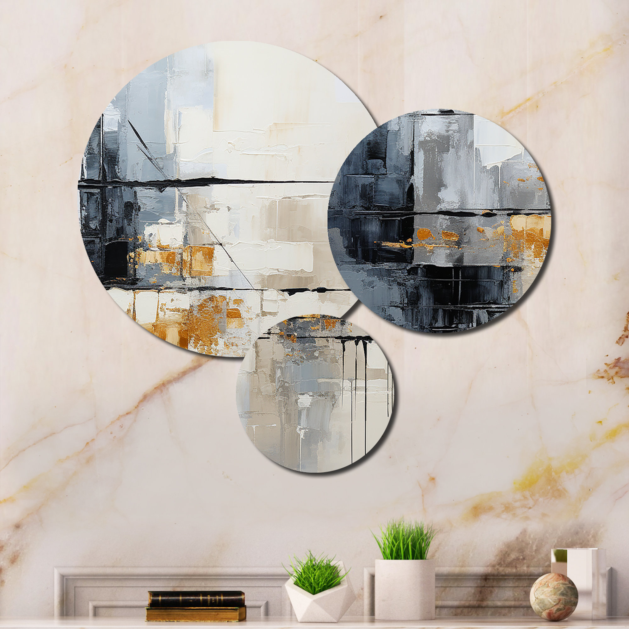 Design Art Grey Collage Reflections II - Abstract Collages Metal Wall ...