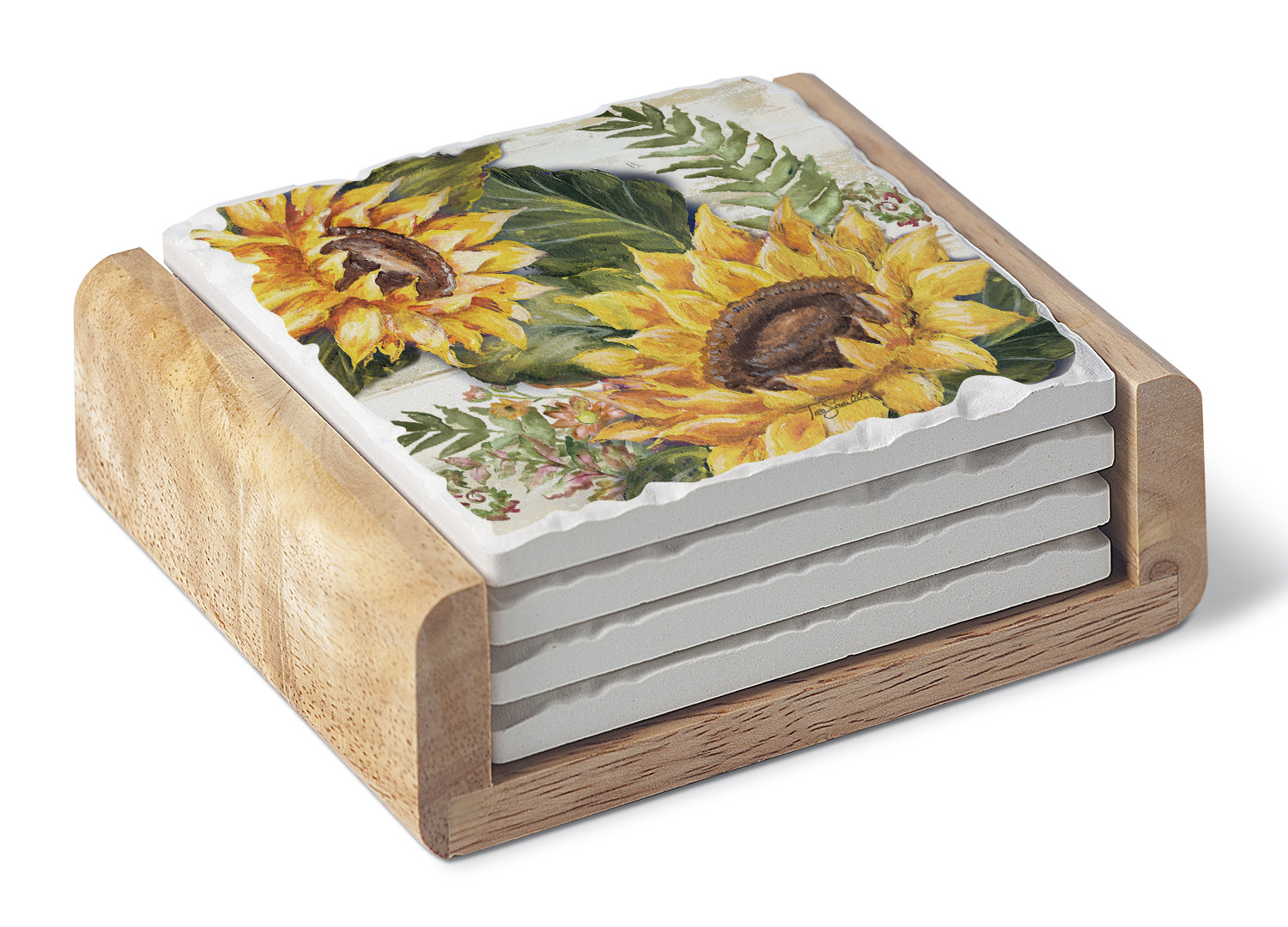August Grove® Ensemble de sous-verres absorbant avec porte-fleurs et ...