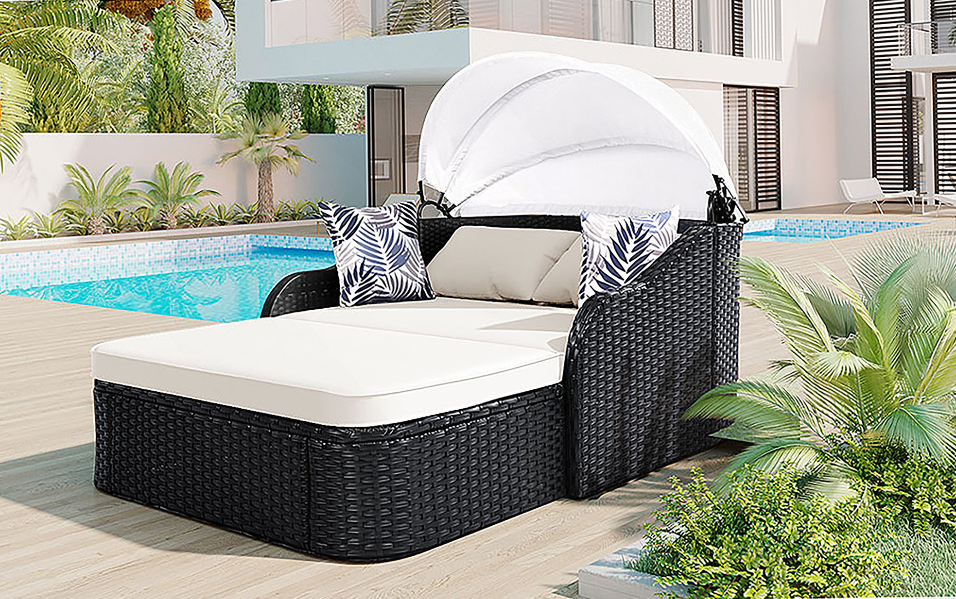 Latitude Run® GO 79.9" Outdoor Sunbed With Adjustable Canopy, Double ...