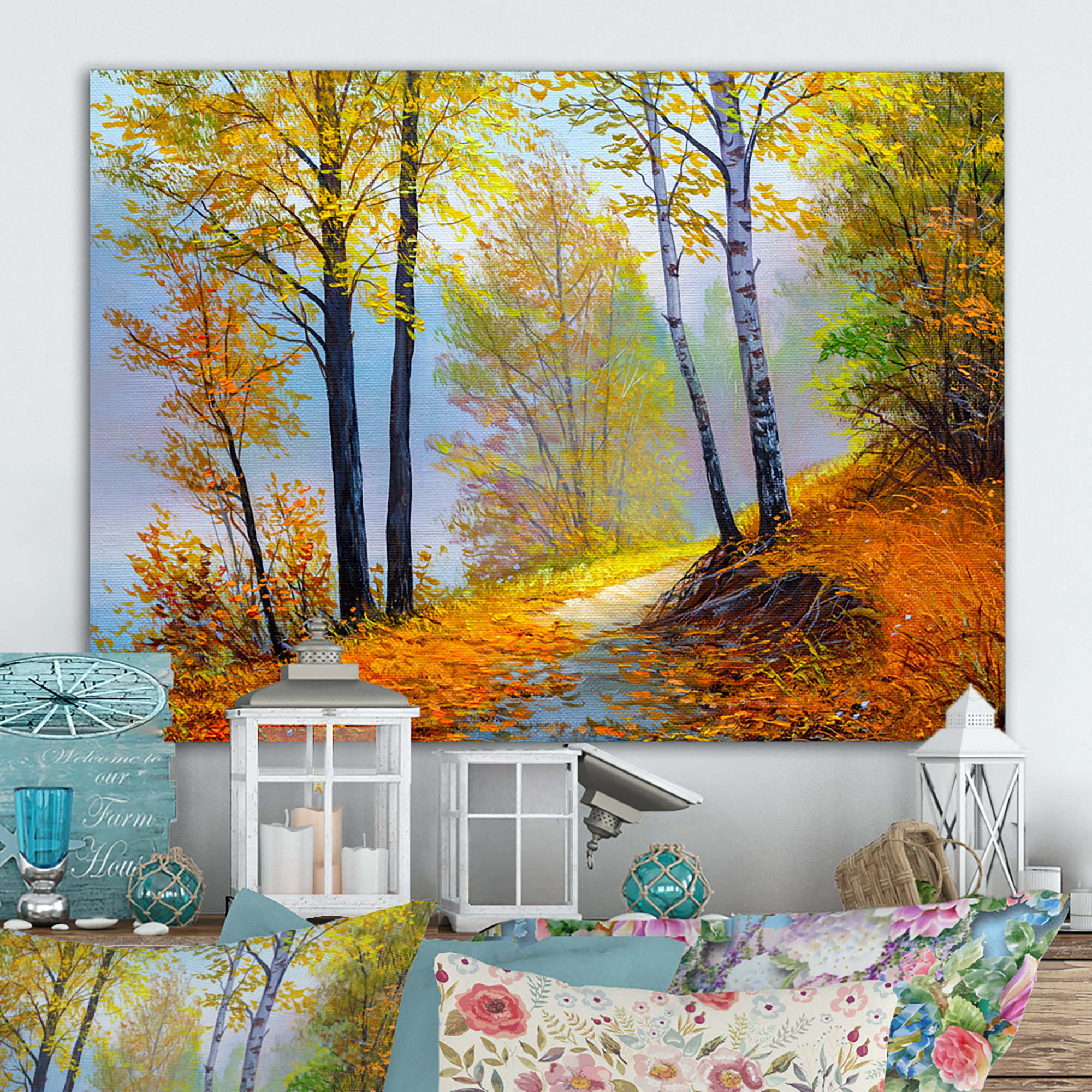 Millwood Pines Path Though The Birch Tree Forest - Floater Frame Print ...