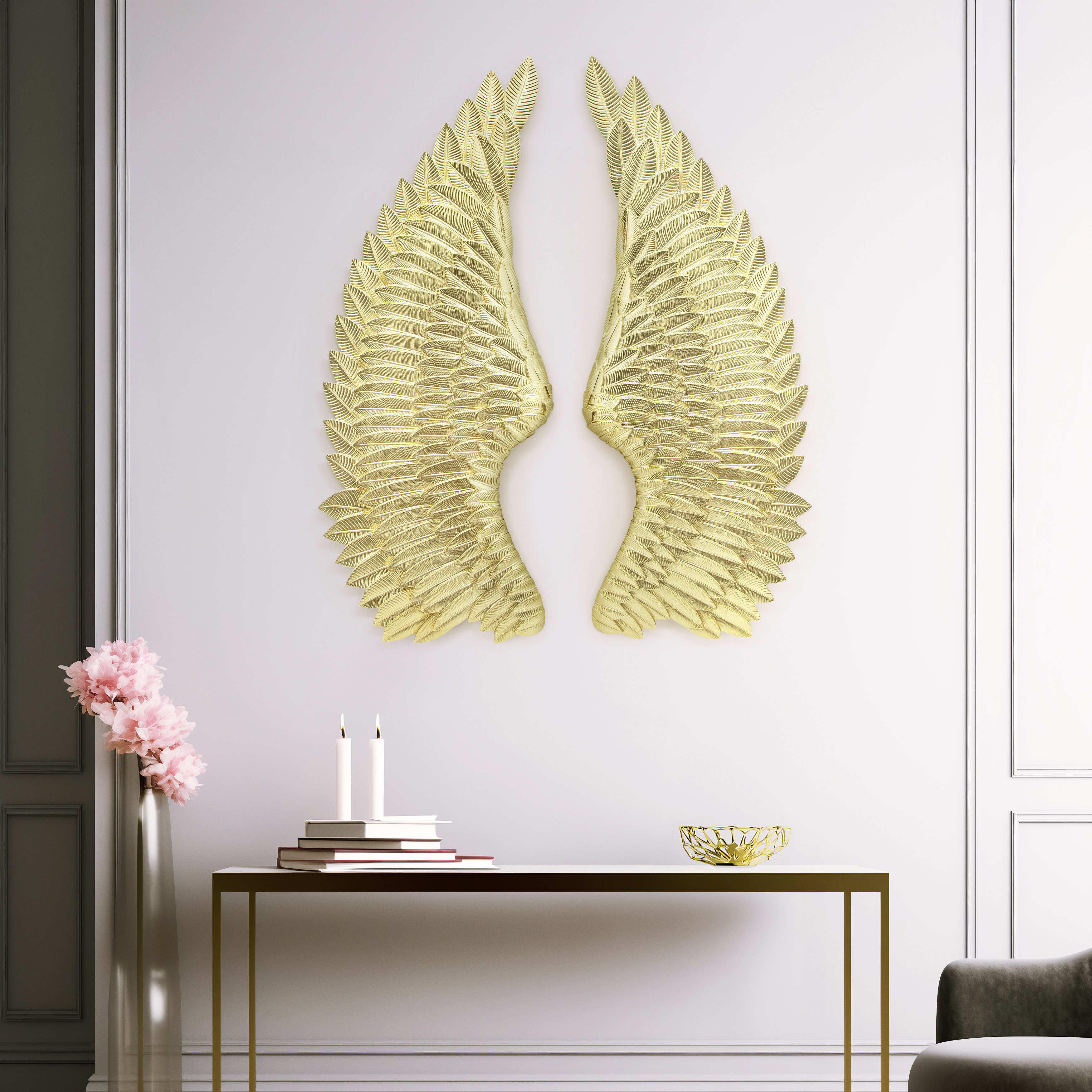 Red Barrel Studio® Set of 2 Dual Metallic Gold Angel Wings Wall Decor ...