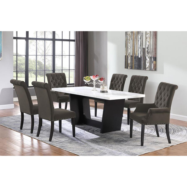 Wildon Home® Nibras 7 - Piece Faux Marble Top Trestle Dining Set | Wayfair