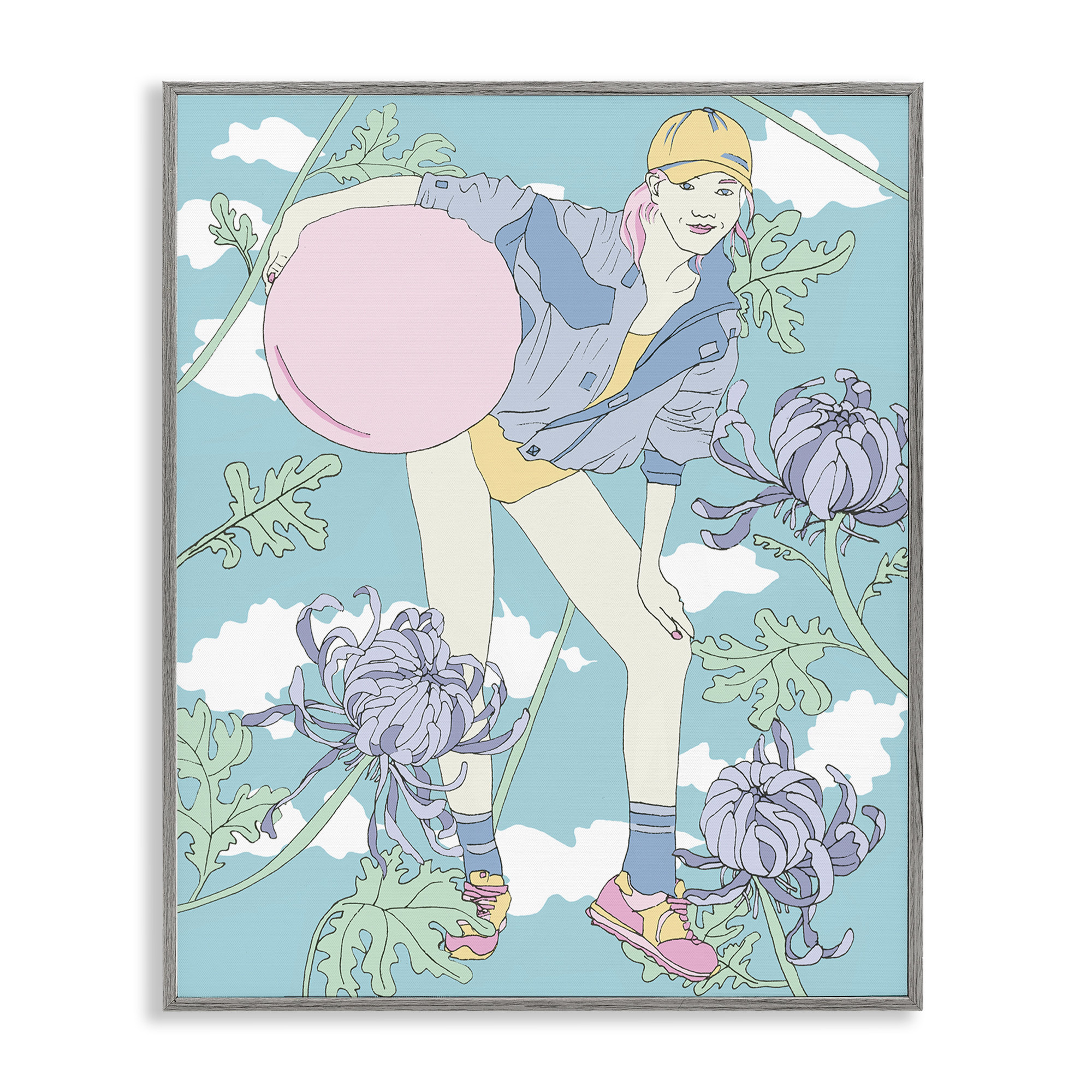 Ebern Designs Pastel Exercise Ball Girl Framed Giclee Art by Melissa ...