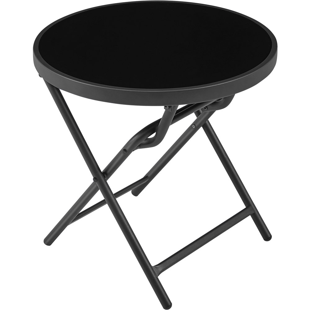 Latitude Run® Round Outdoor Folding Side Table with Tempered Glass Top ...