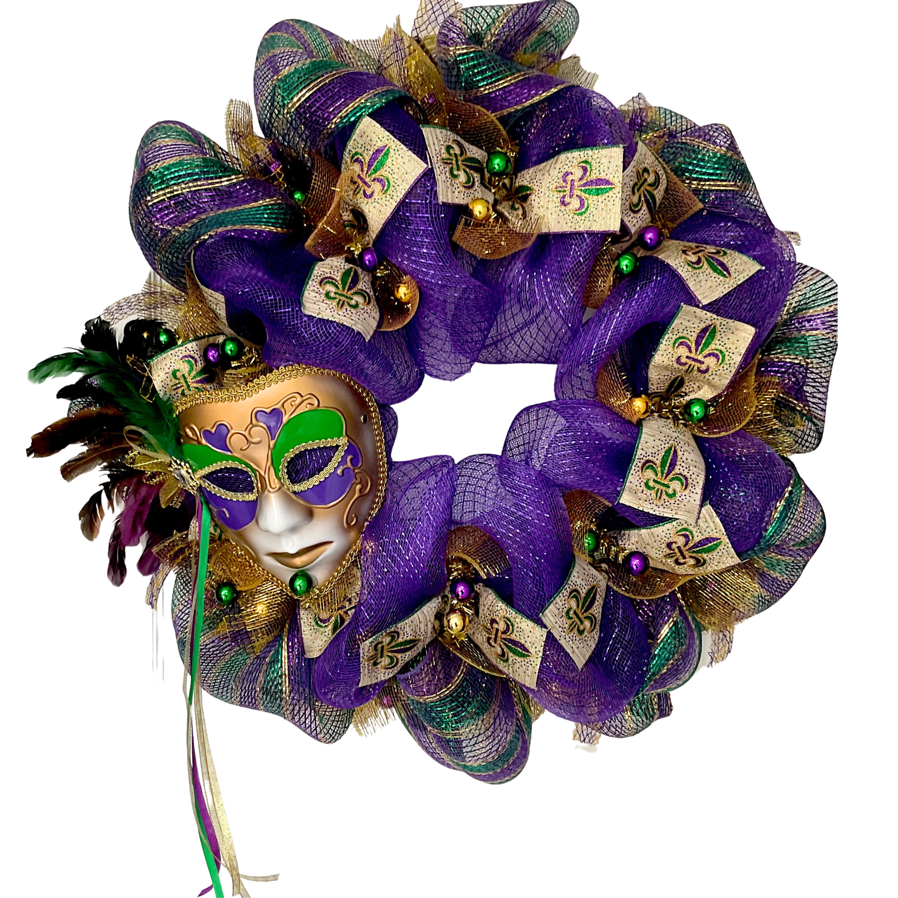 The Holiday Aisle® Mardi Gras Wreath Feather Venetian Mask Handmade ...