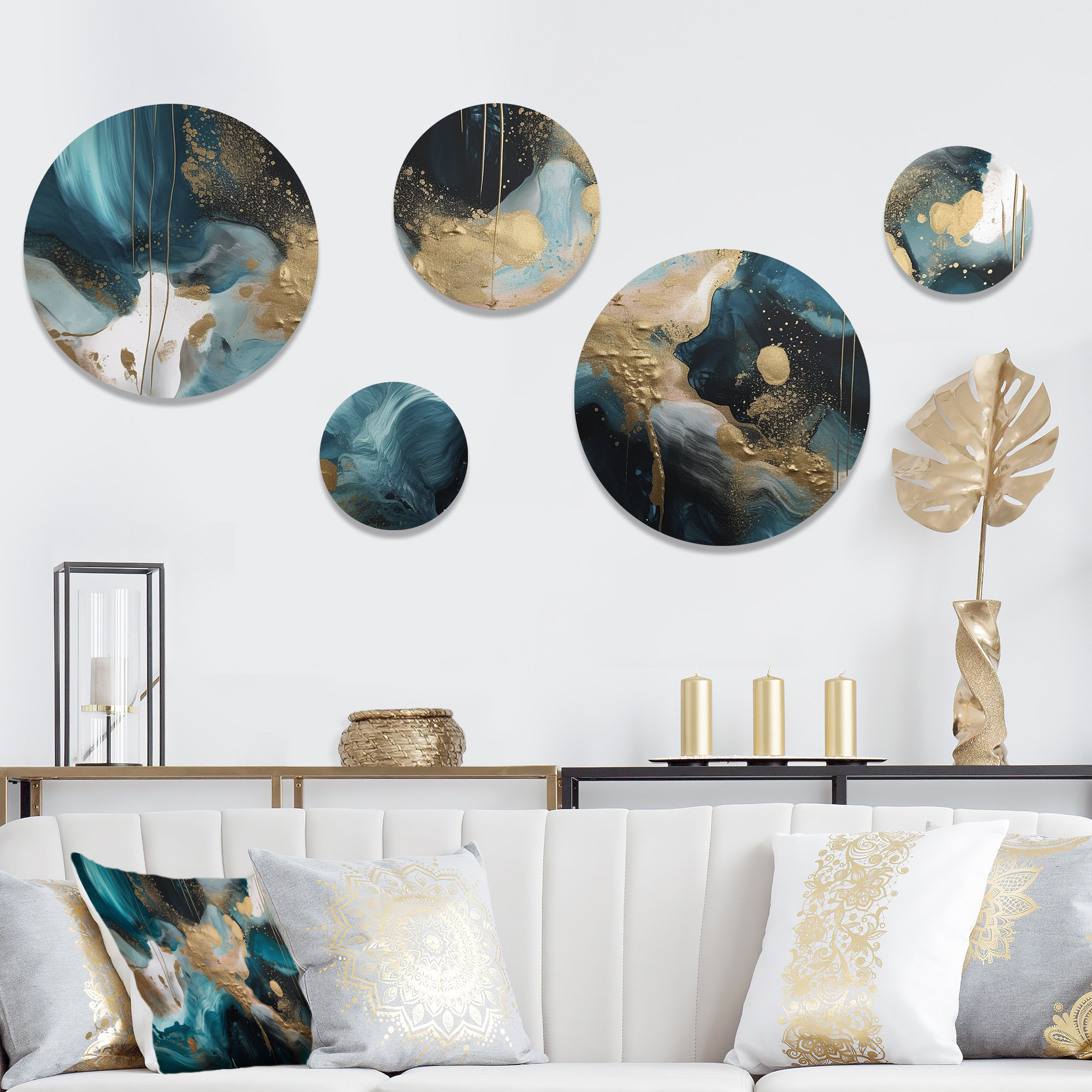 Design Art 5 Green And Gold Mysterious Marble II Wall Decor Set | Wayfair