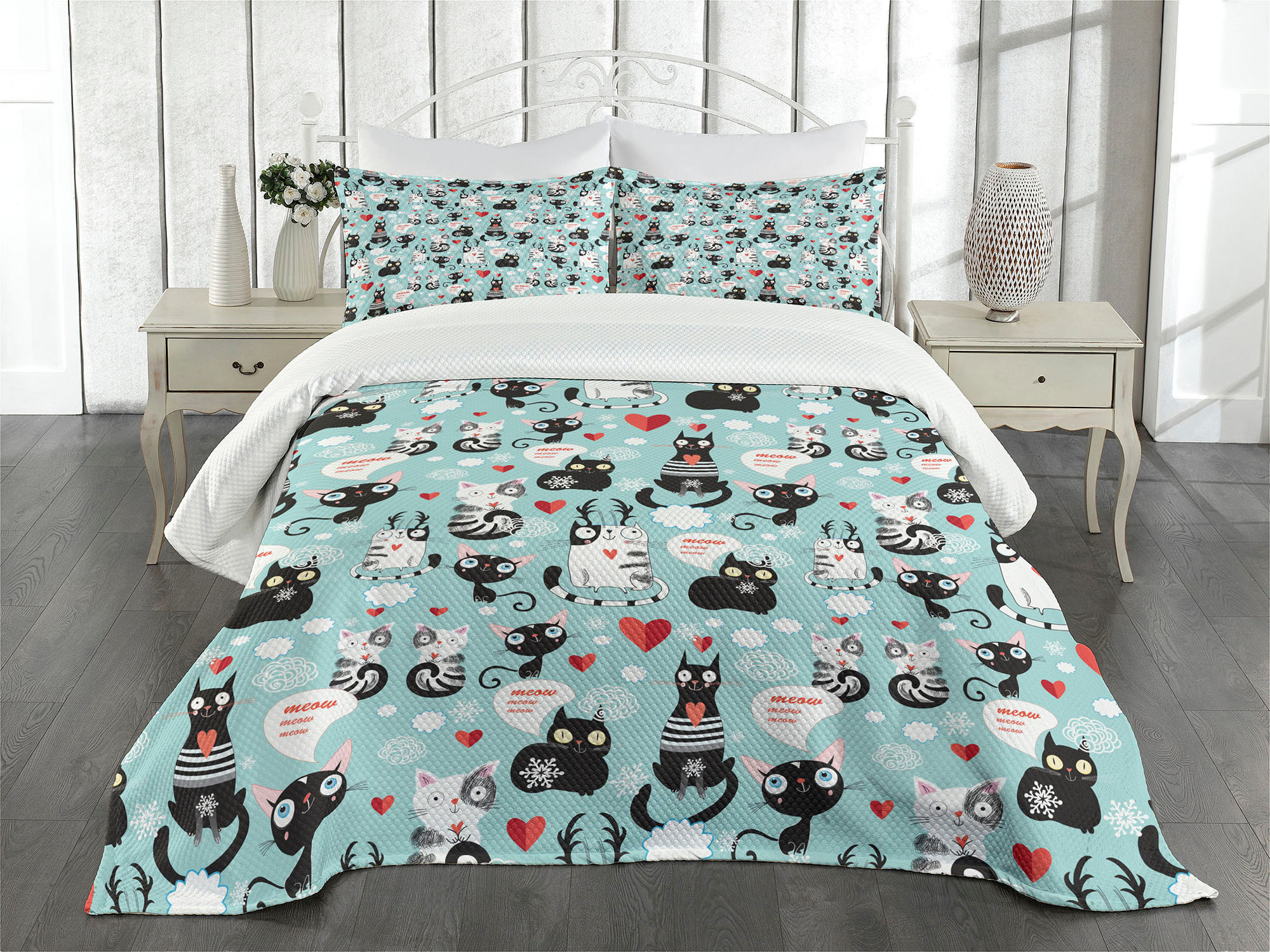 Ambesonne Cat Bedspread Set Kitties Love Daydreaming Multicolor | Wayfair