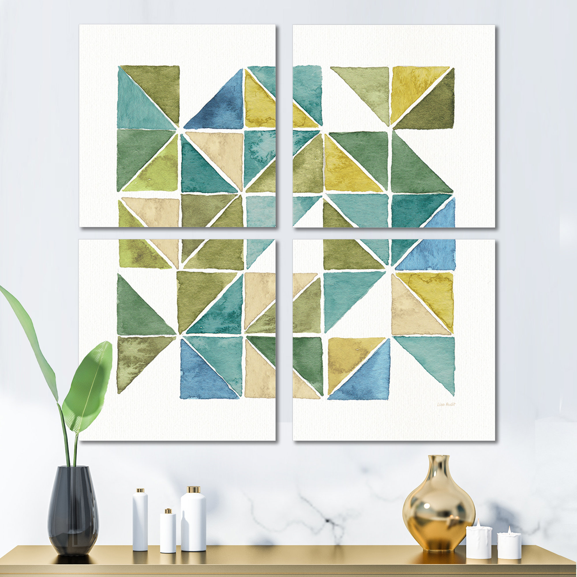 Orren Ellis Geometric Green Triangle I - Mid-Century Modern Canvas Wall ...