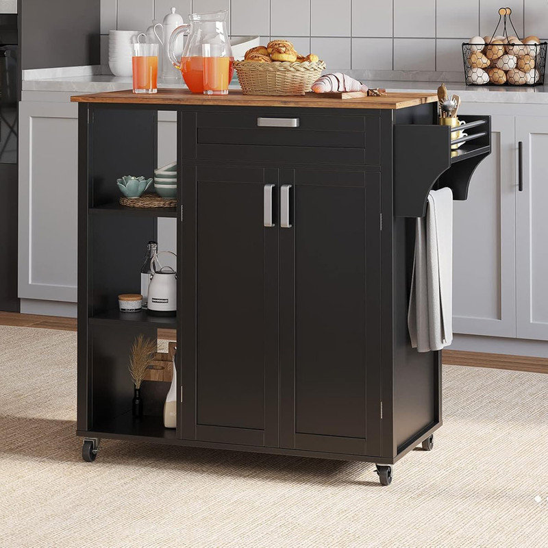 Ophelia & Co. 37" Rolling Kitchen Island Cart with Storage, Butcher ...