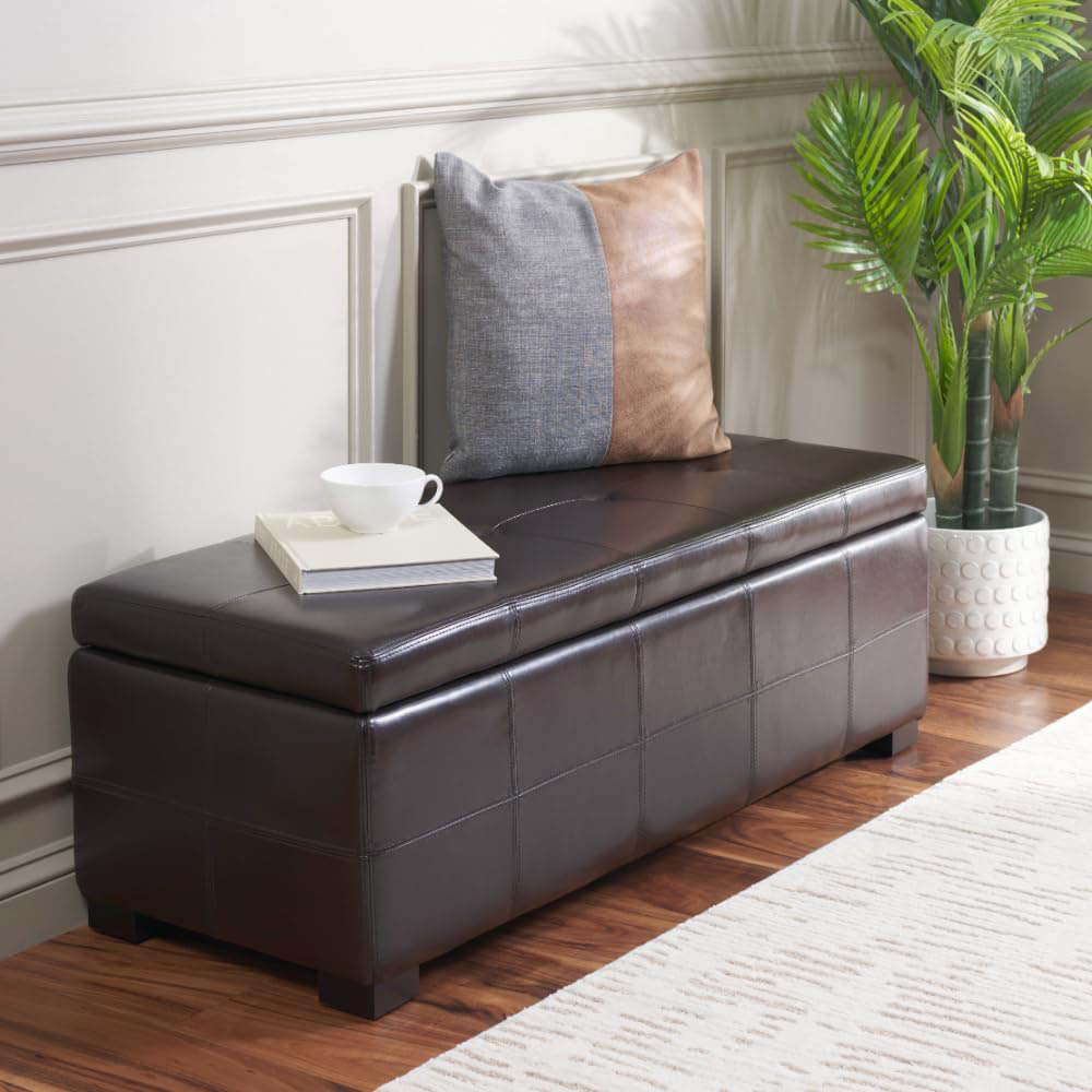 Hokku Designs Tufted Brown Leather Large Storage Bench | Wayfair