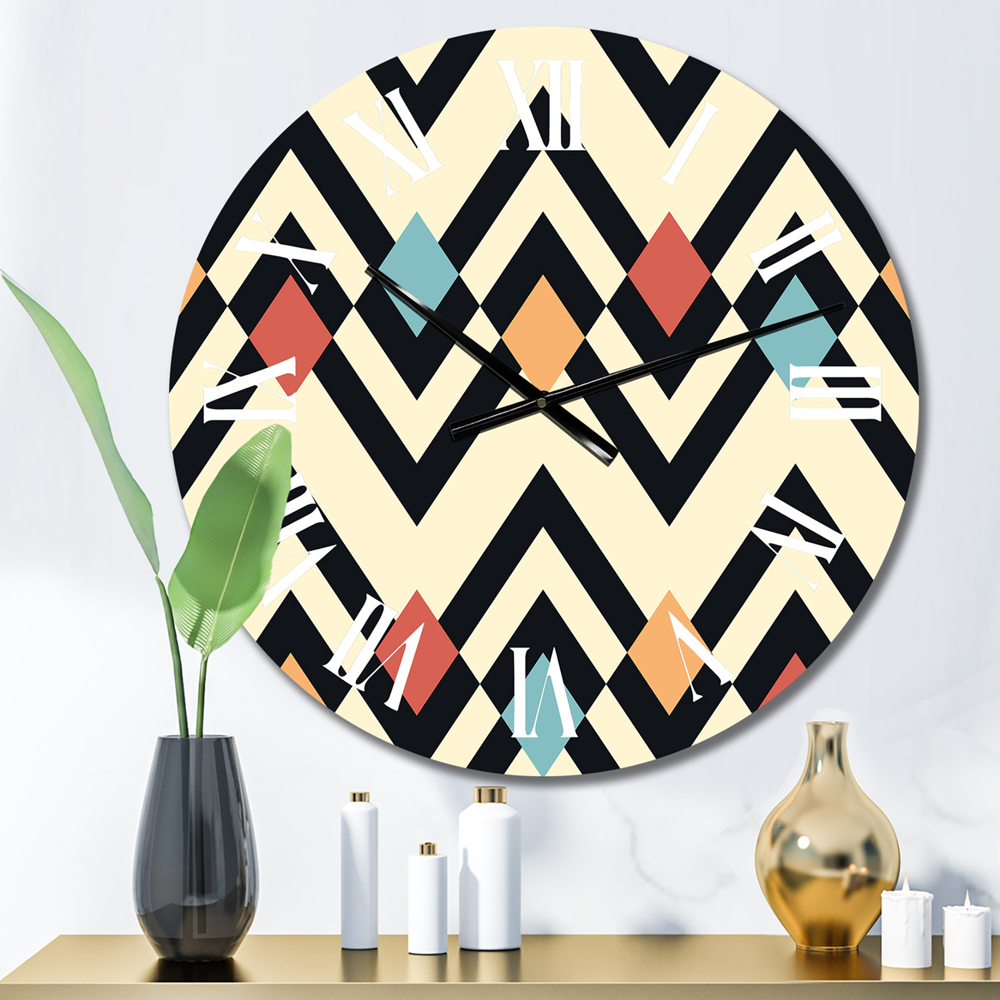 East Urban Home Red Blue, Yellow Diamonds On Triangular Shapes I ...