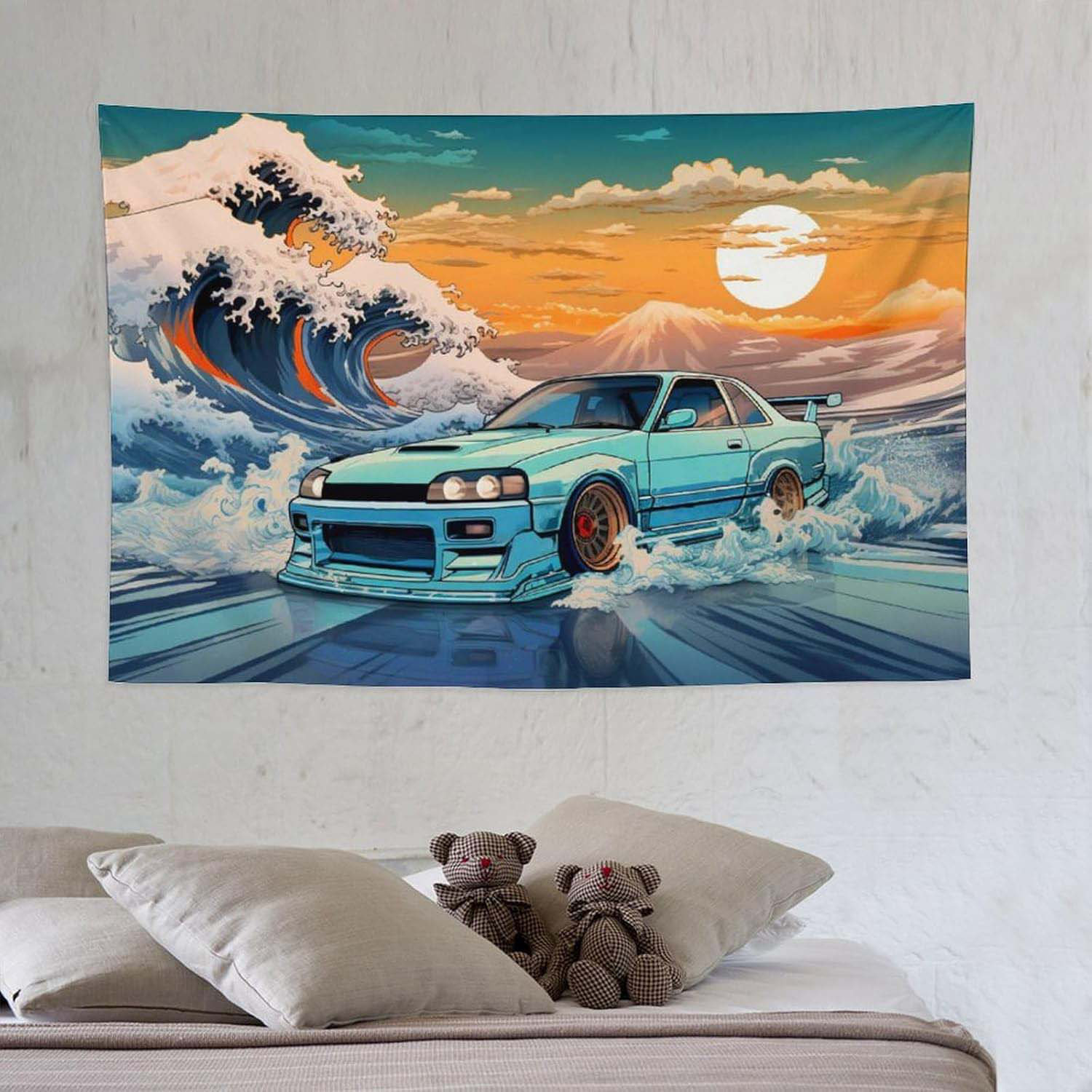 Beachcrest Home Japanese Great Wave Ocean Jdm Car Tapestry Wall Hanging ...