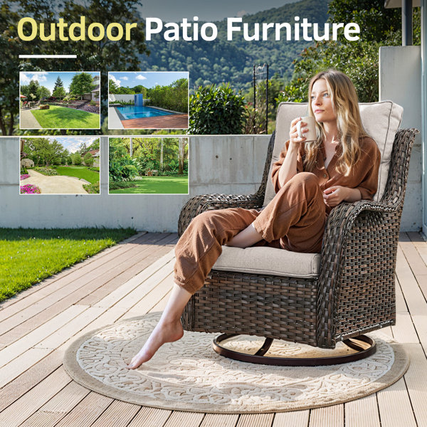 Hummuh Smile 2 - Person Outdoor Seating Group PE Wicker Swivel Glider ...