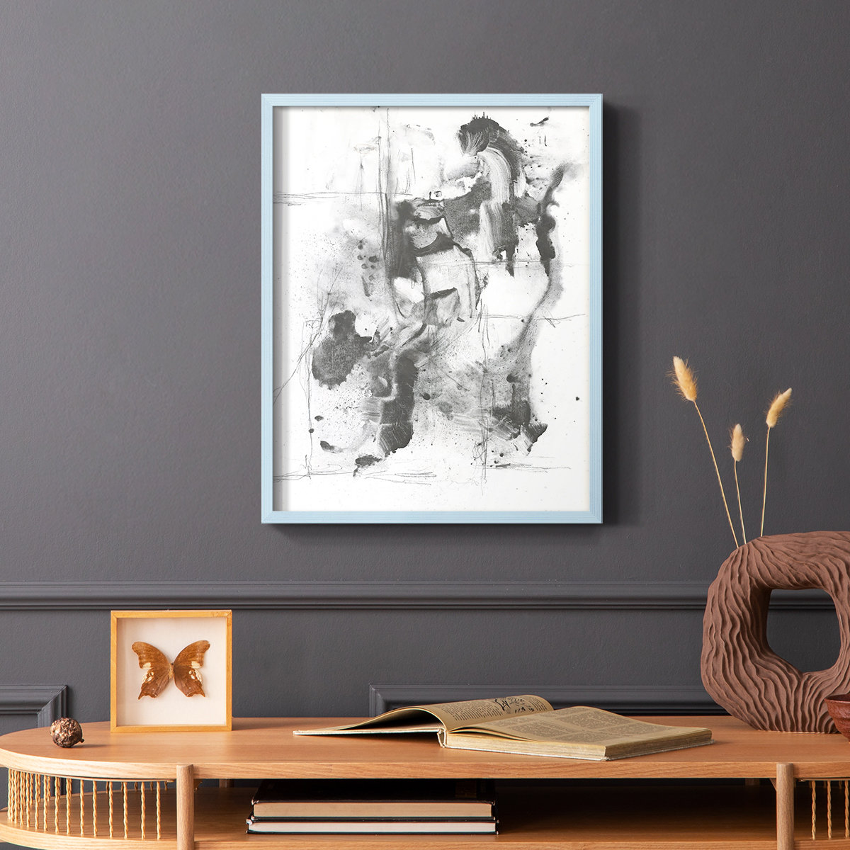 Wrought Studio™ Graphite Abstract I Framed Print - Solid Wood | Wayfair