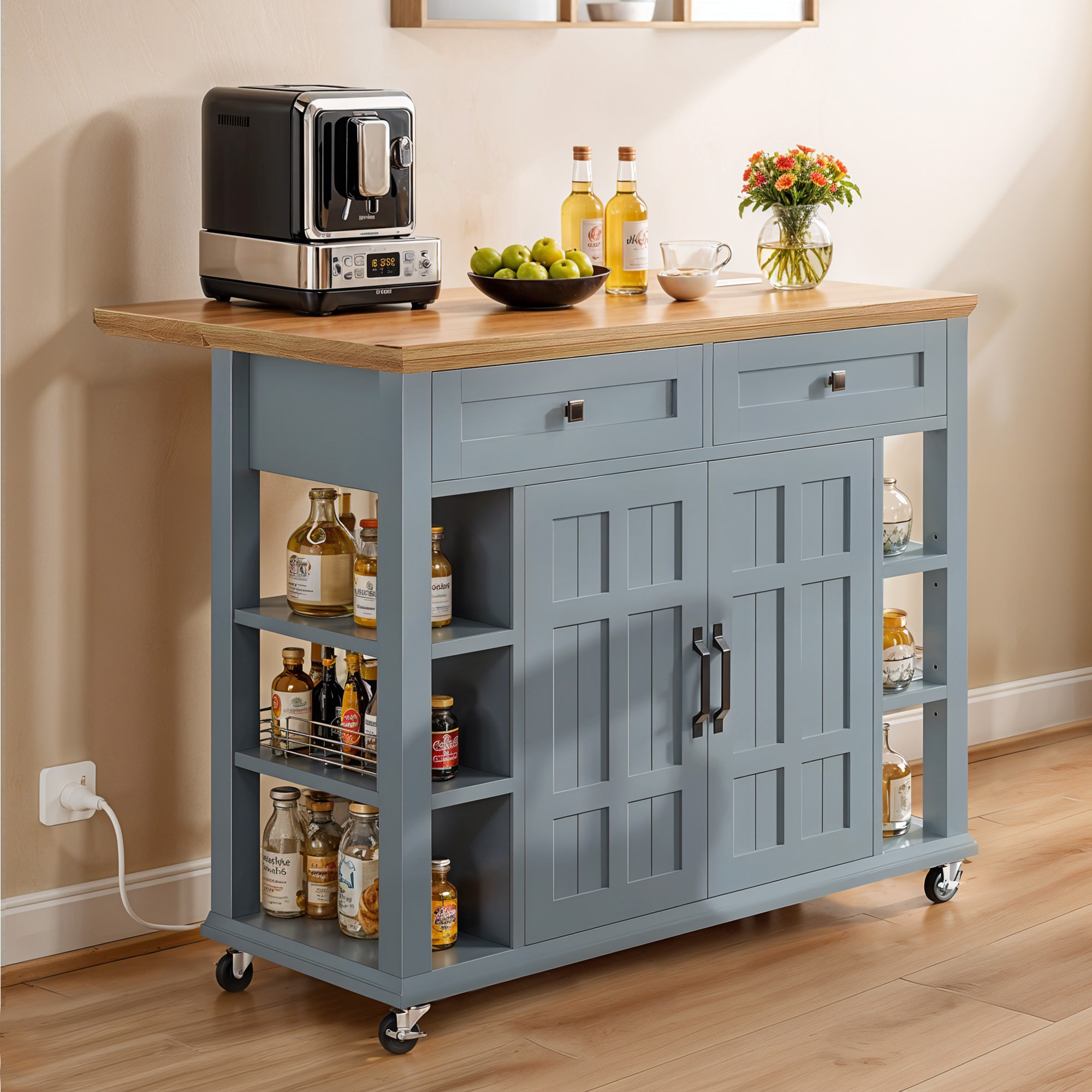 Winston Porter Multifunction Portable Kitchen Island Kitchen Cart with ...