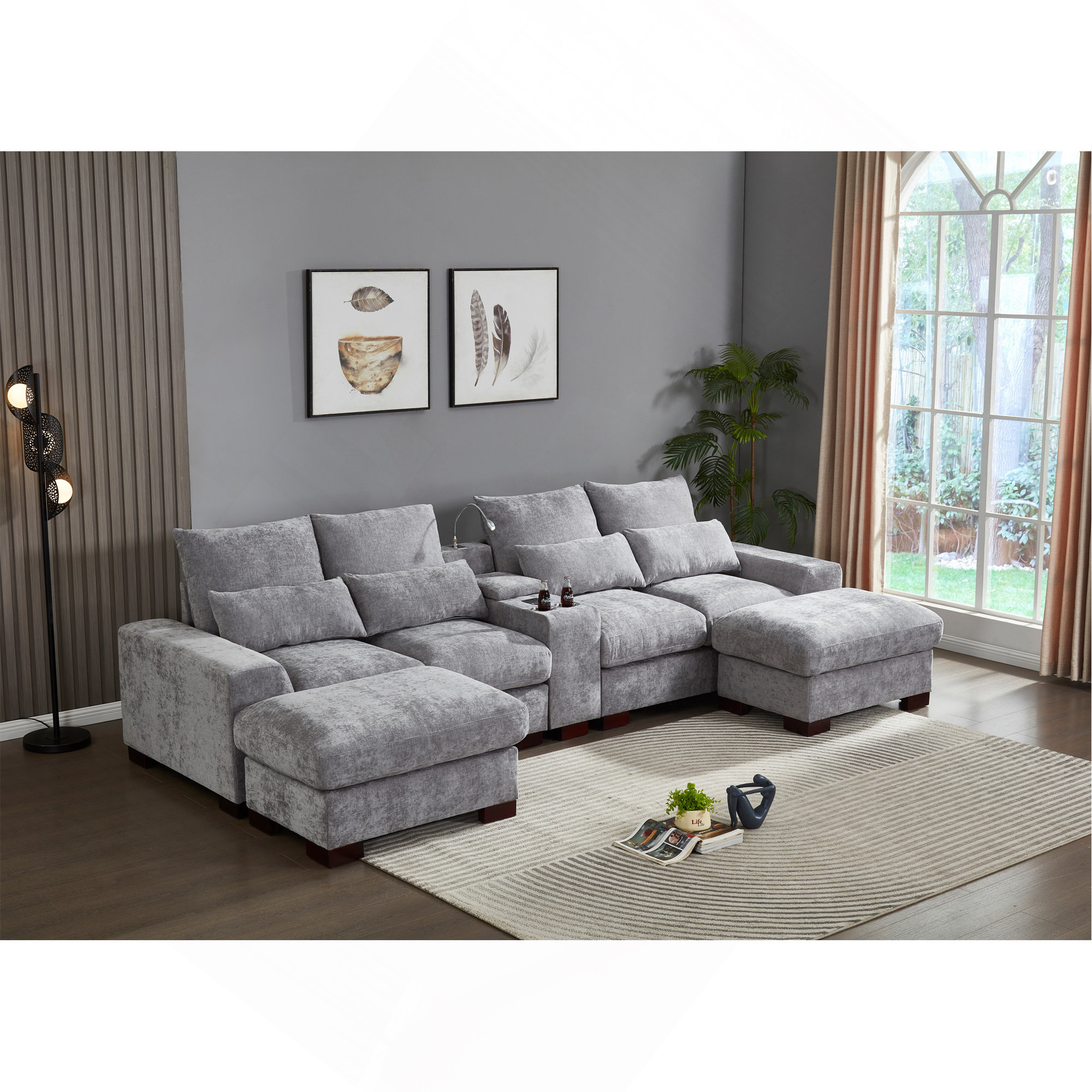 Latitude Run® Modern Sectional Sofa Couch With Console,USB Charging ...