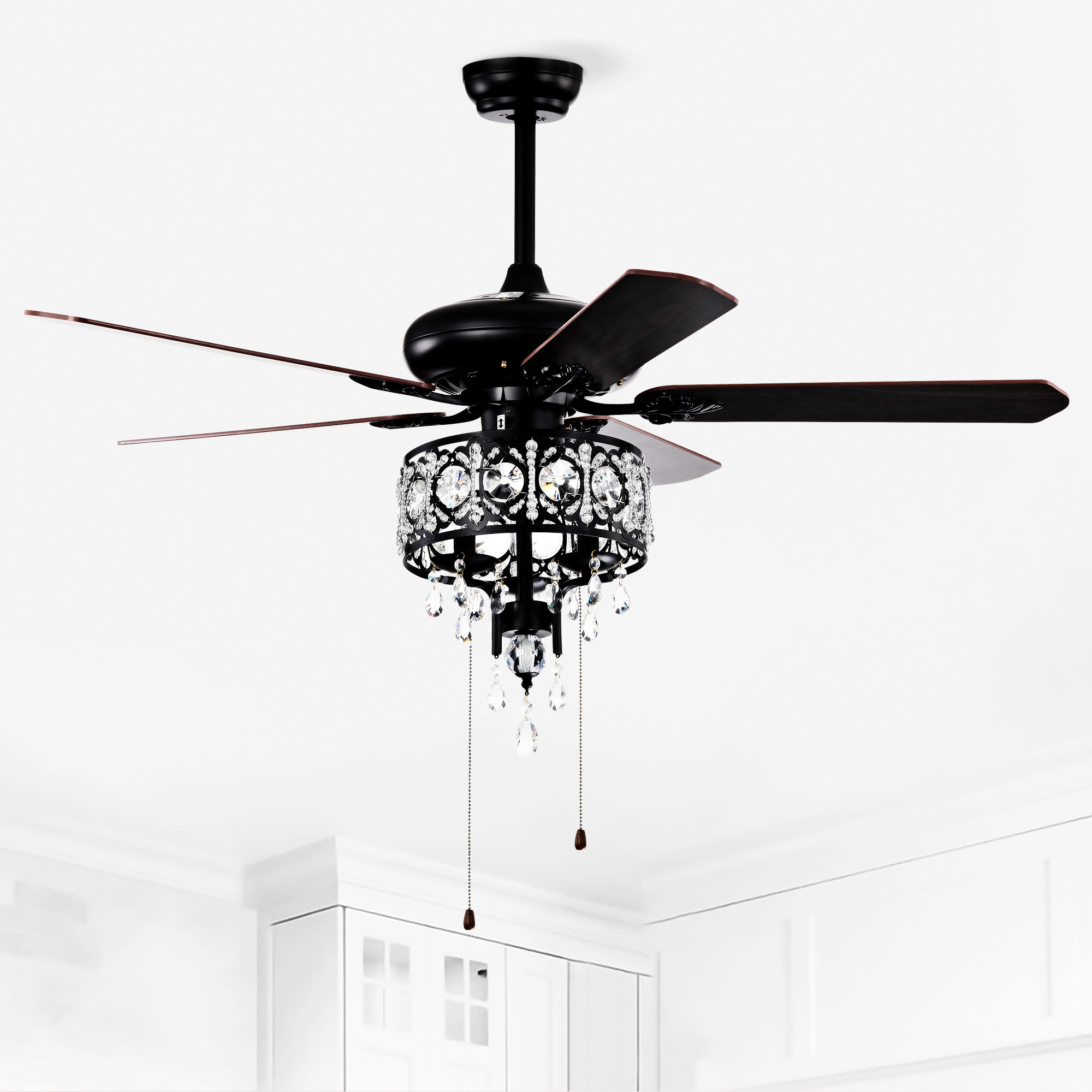 House of Hampton® 52'' Crystal Shade Ceiling Fan Lamp With Remote ...