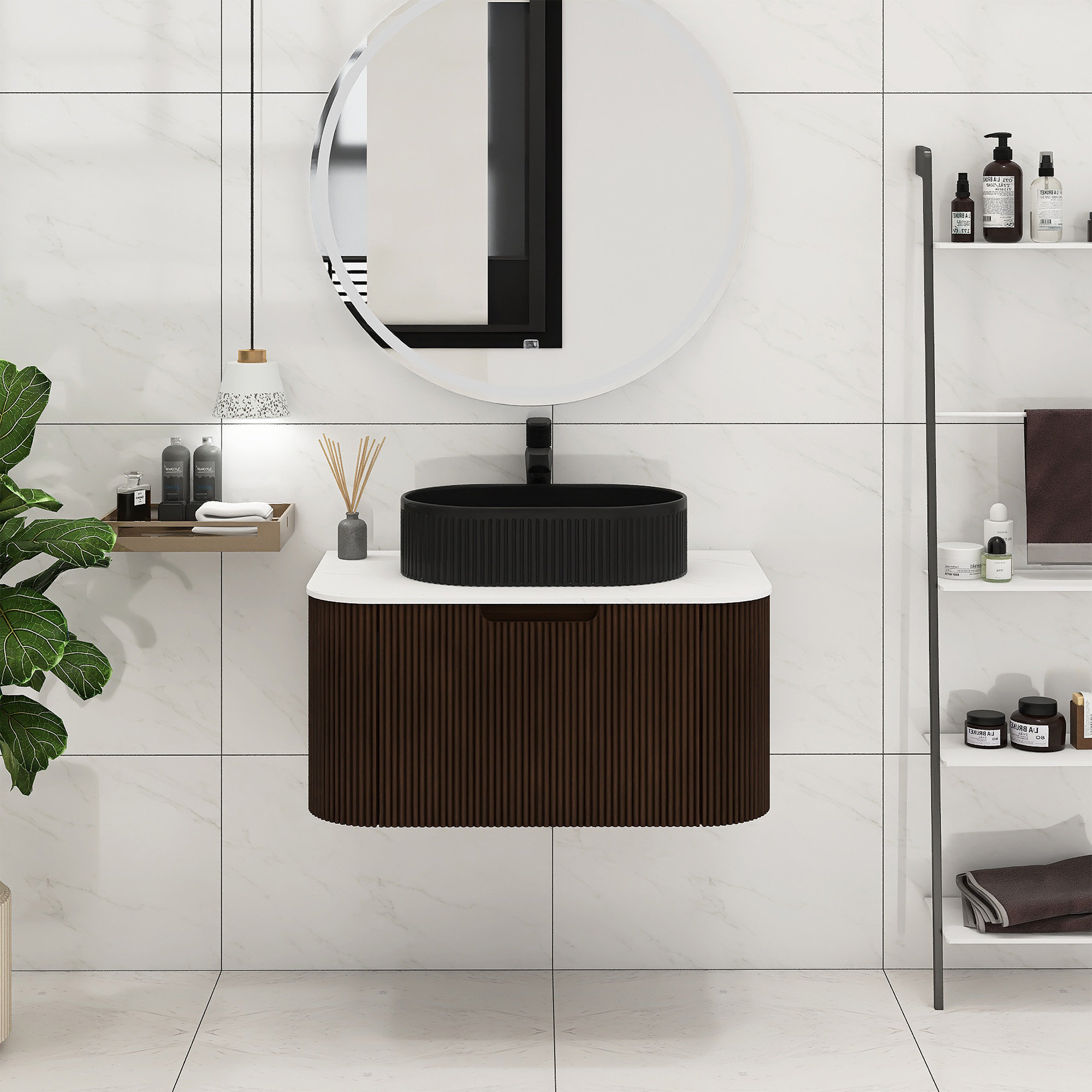 Ebern Designs Bathroom Vanity With Sink, Modern Wall-Mounted Curved ...