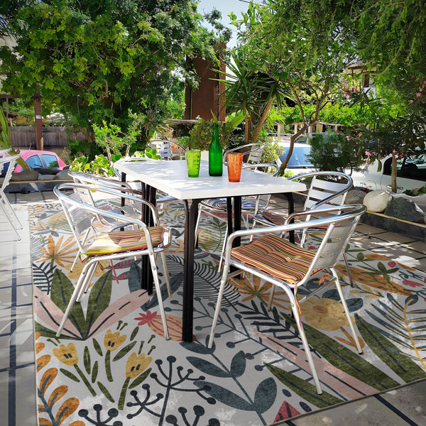 DECOMALL Floral Colorful Design Outdoor Rug Pink/Green/Ivory Multi ...