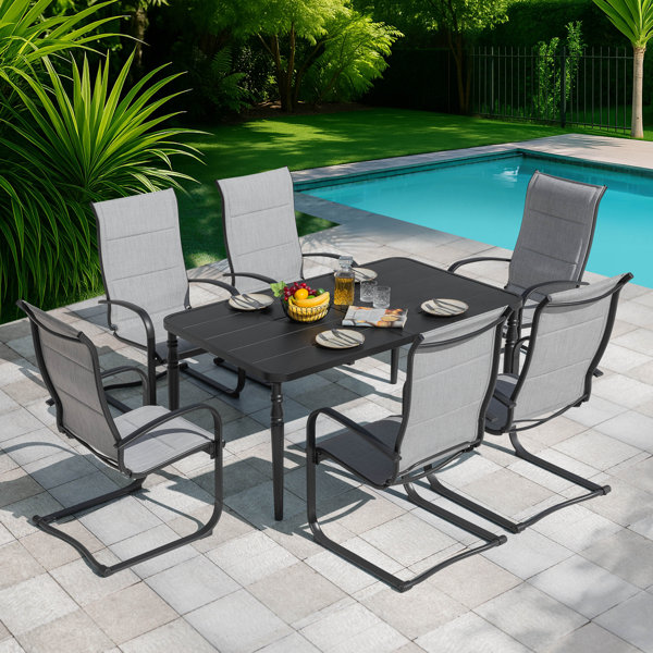 NUU GARDEN CORPORATION Patio 7-Piece Textilene Dining Set, C-Spring ...