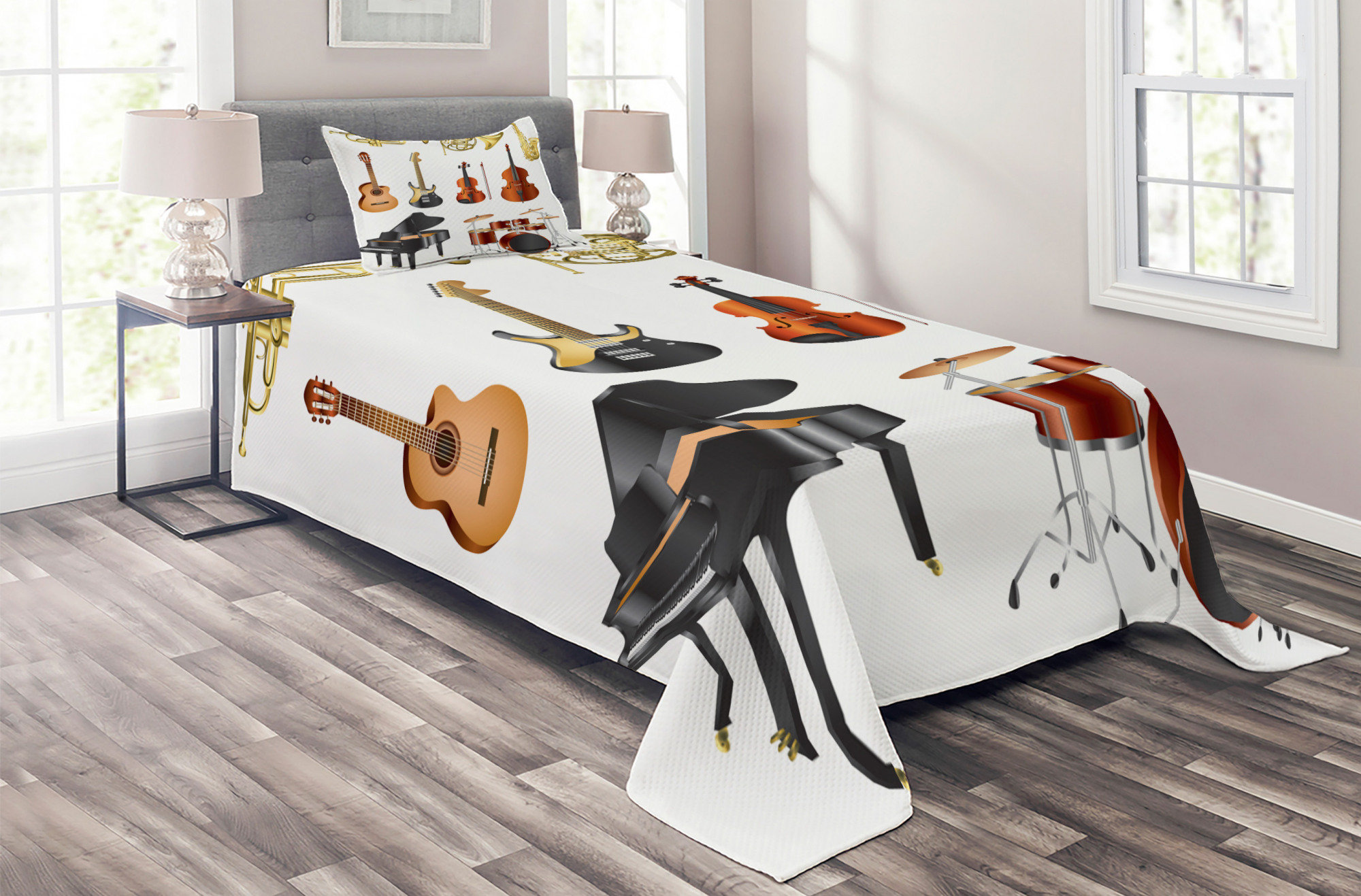 Ambesonne Music Orange/Black Microfiber Traditional Coverlet ...