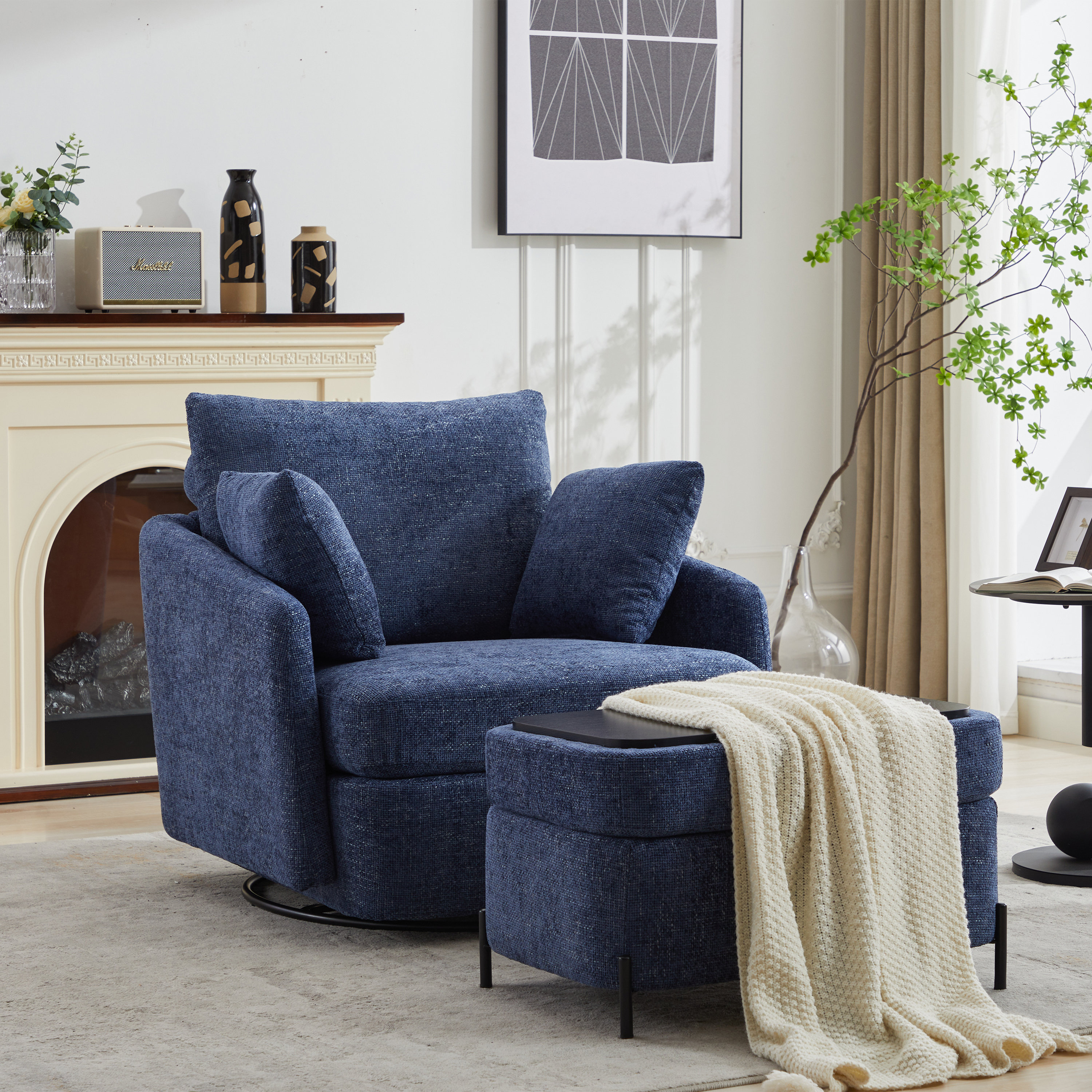 Latitude Run® 40.53" W Upholstered Swivel Accent Armchair With Storage ...