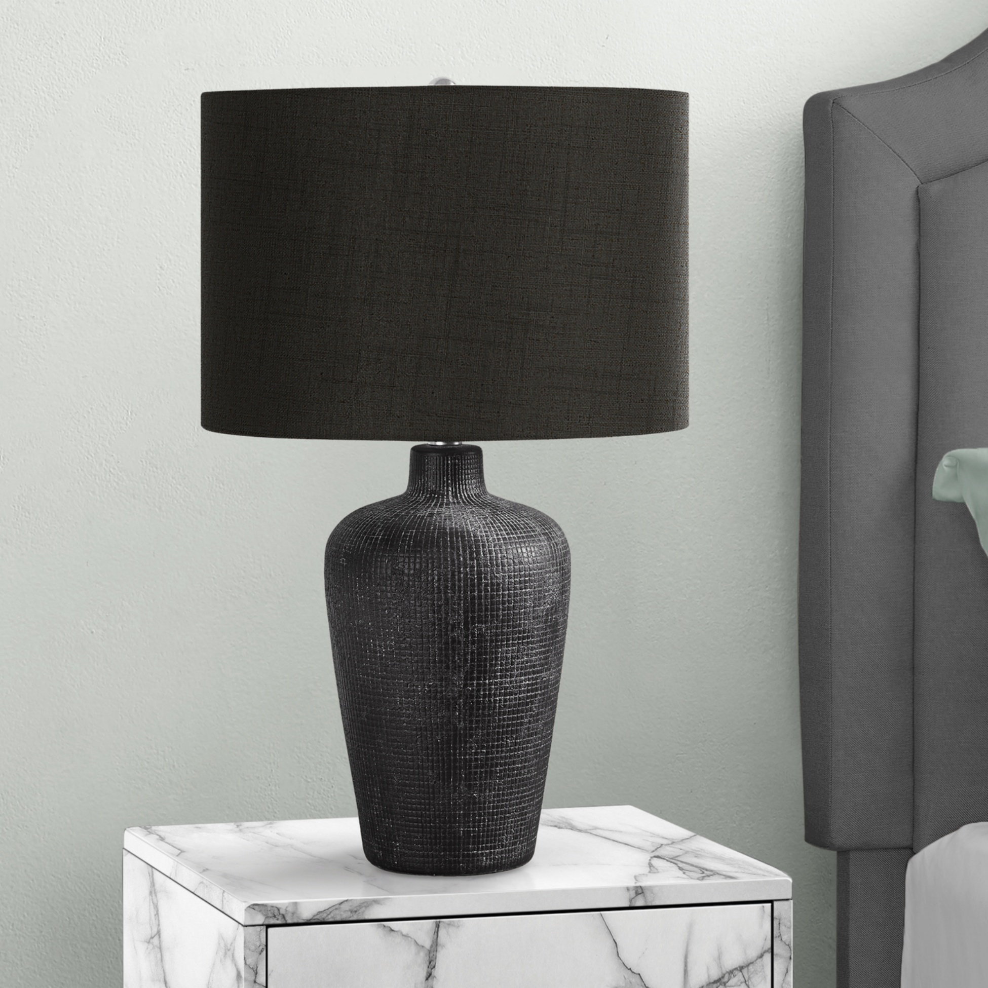 Hokku Designs Table Lamp, 24"H, Black Ceramic, Black Shade, Designed In ...