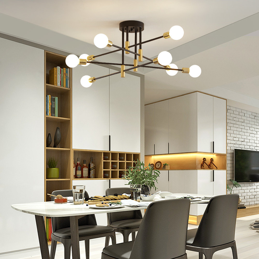 George Oliver Fye 8-Light Black and Gold Dimmable Sputnik Chandelier ...