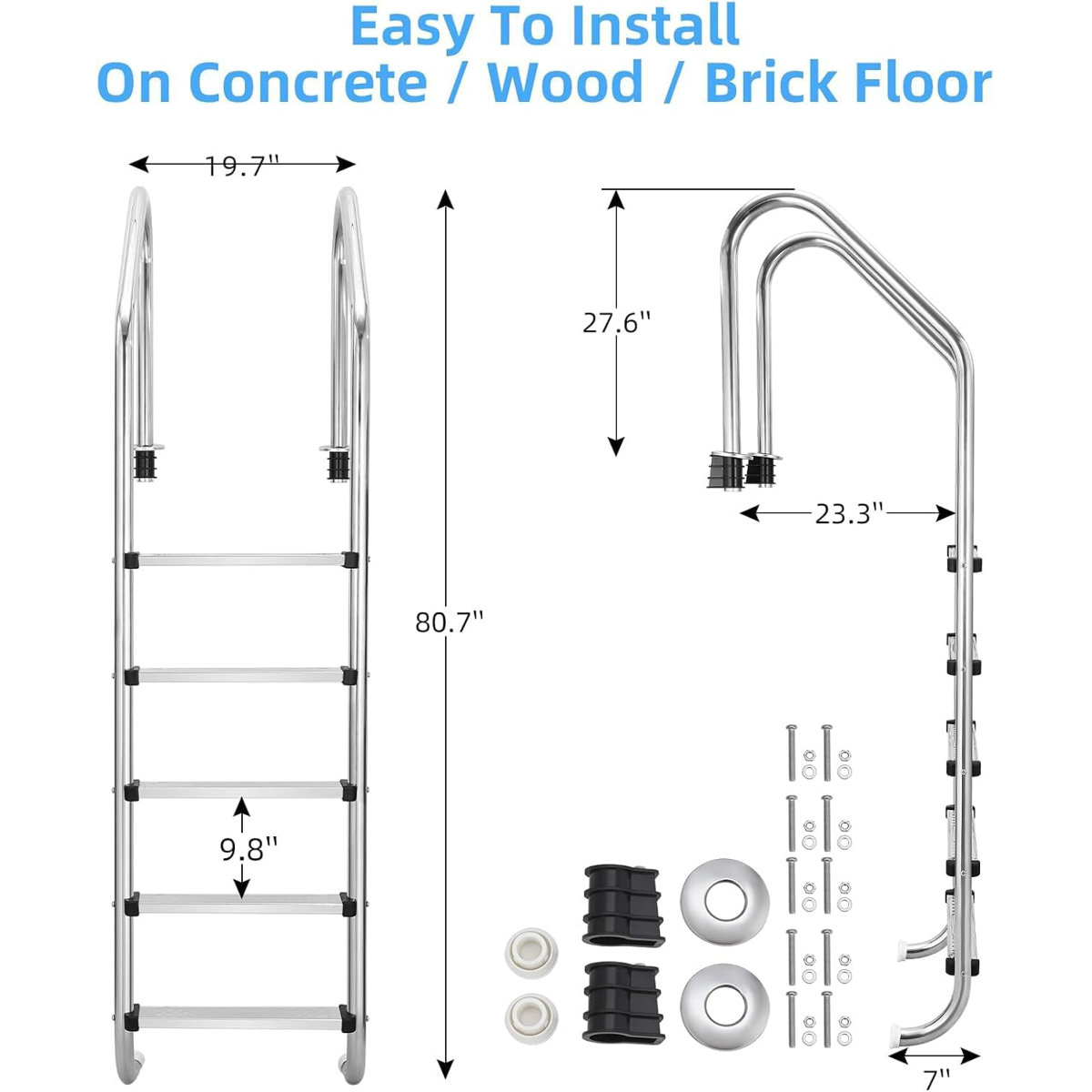 Yesurprise 5 Step Swimming Pool Ladder With Stainless Steel Steps For ...