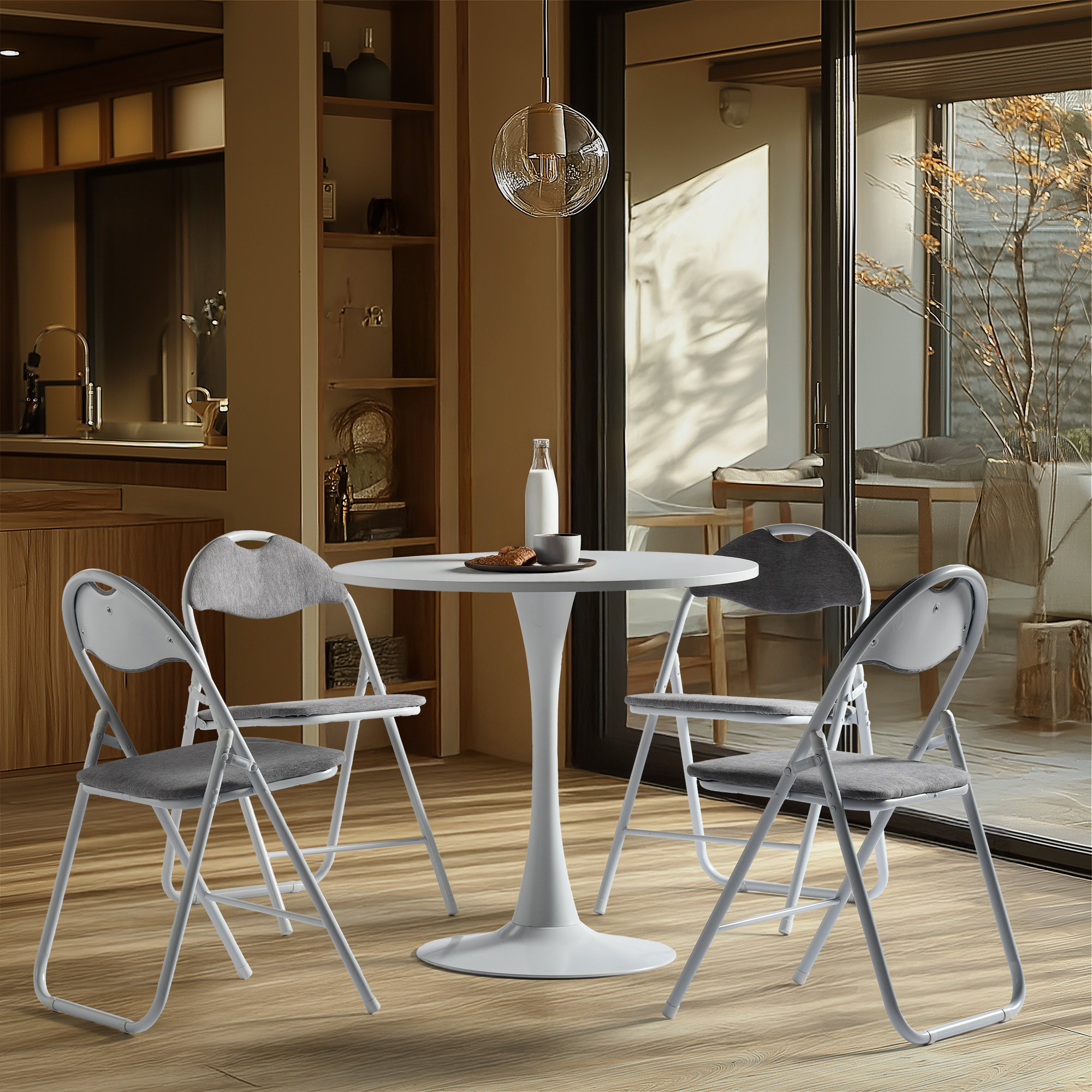 Inbox Zero Modern Round Dining Table Set with 4 Foldable Chairs ...