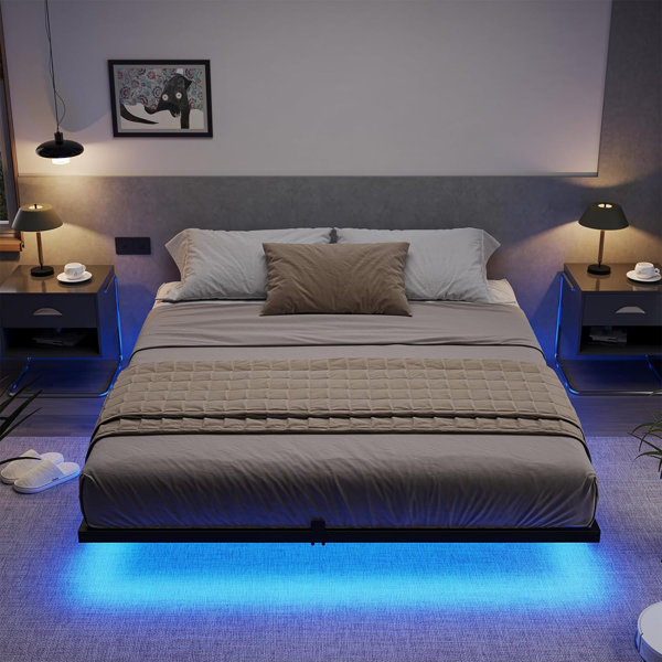 Wrought Studio™ Floating Bed Frame Queen Size With Led Lights, Metal ...