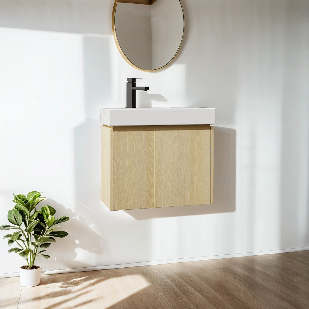 Ebern Designs 24" Oak Wood Floating Bathroom Vanity Unit featuring ...