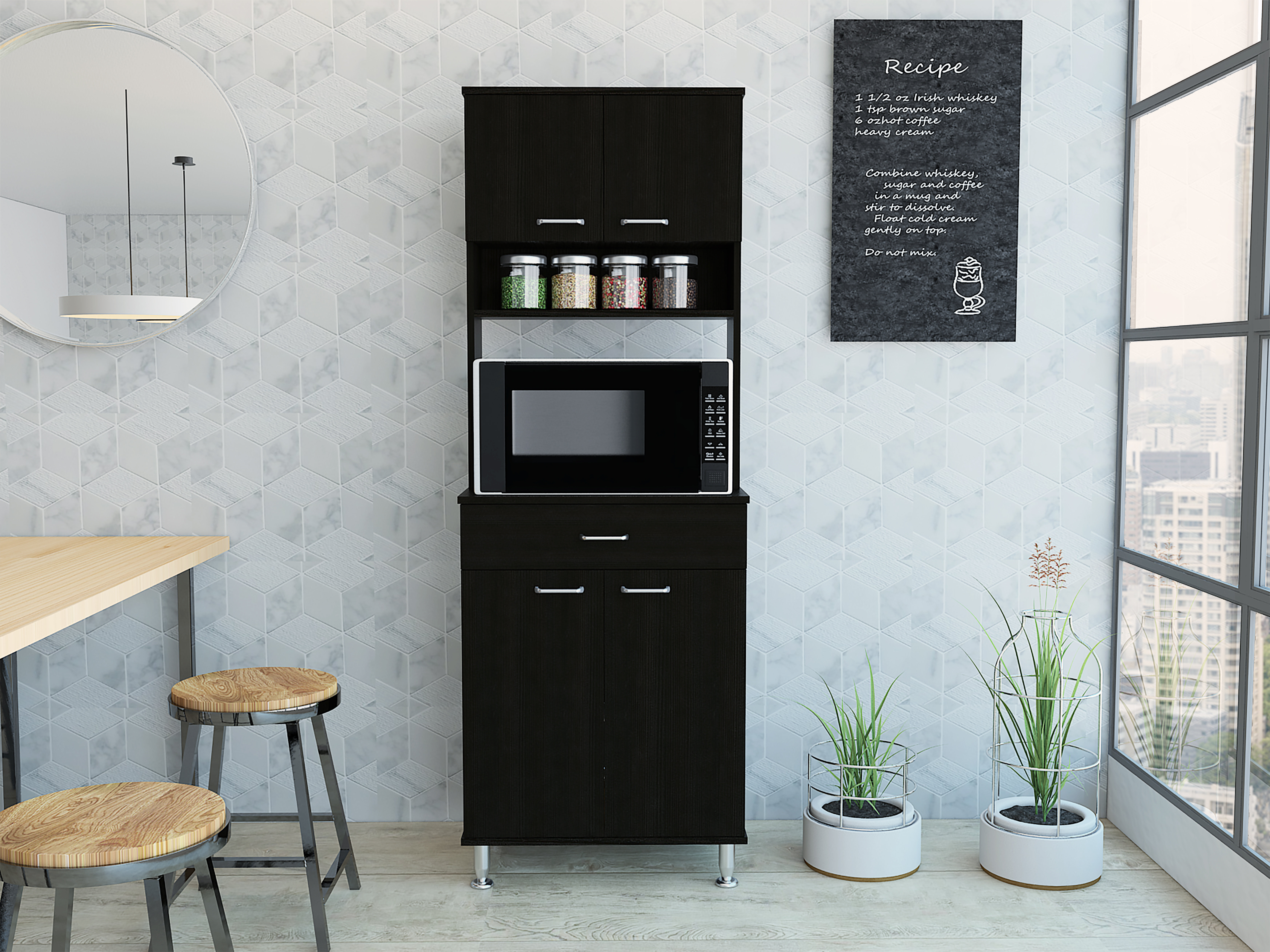 Wade Logan Blandina Kitchen Pantry with Countertop, Closed & Open ...