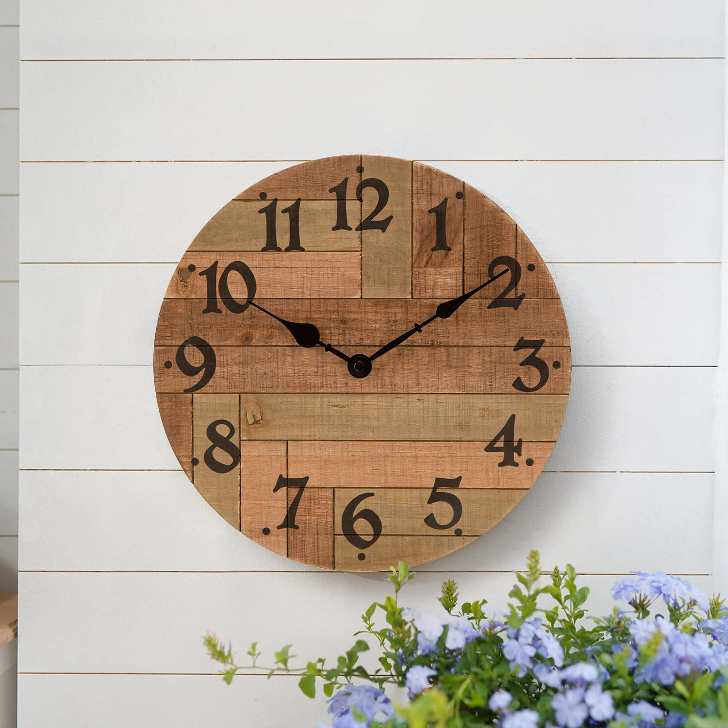 Gracie Oaks Rustic Farmhouse Solid Wood Wall Clock - 12 Inch Battery ...