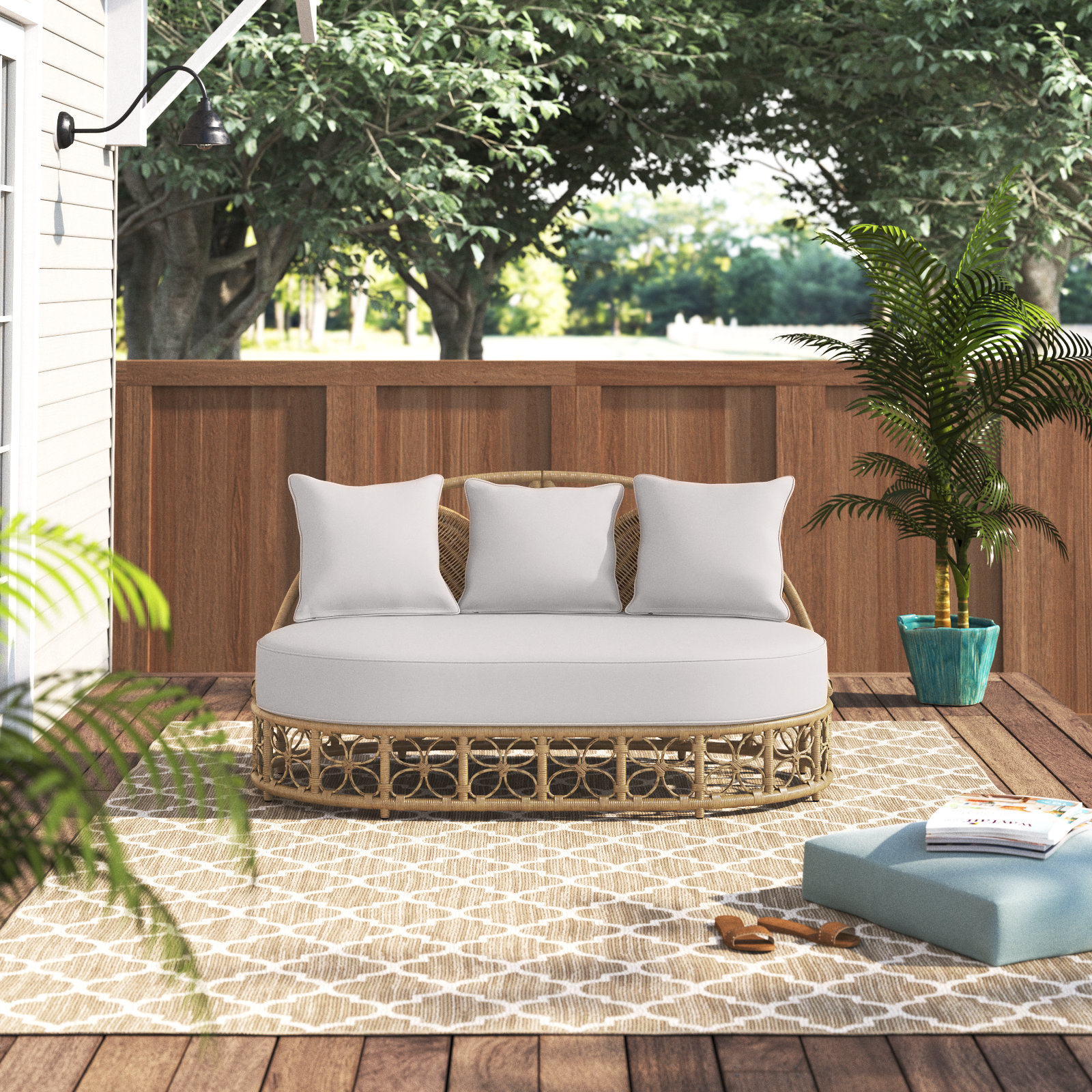 Beachcrest Home Atia 60" Wide Outdoor Wicker Patio Daybed with Cushions ...