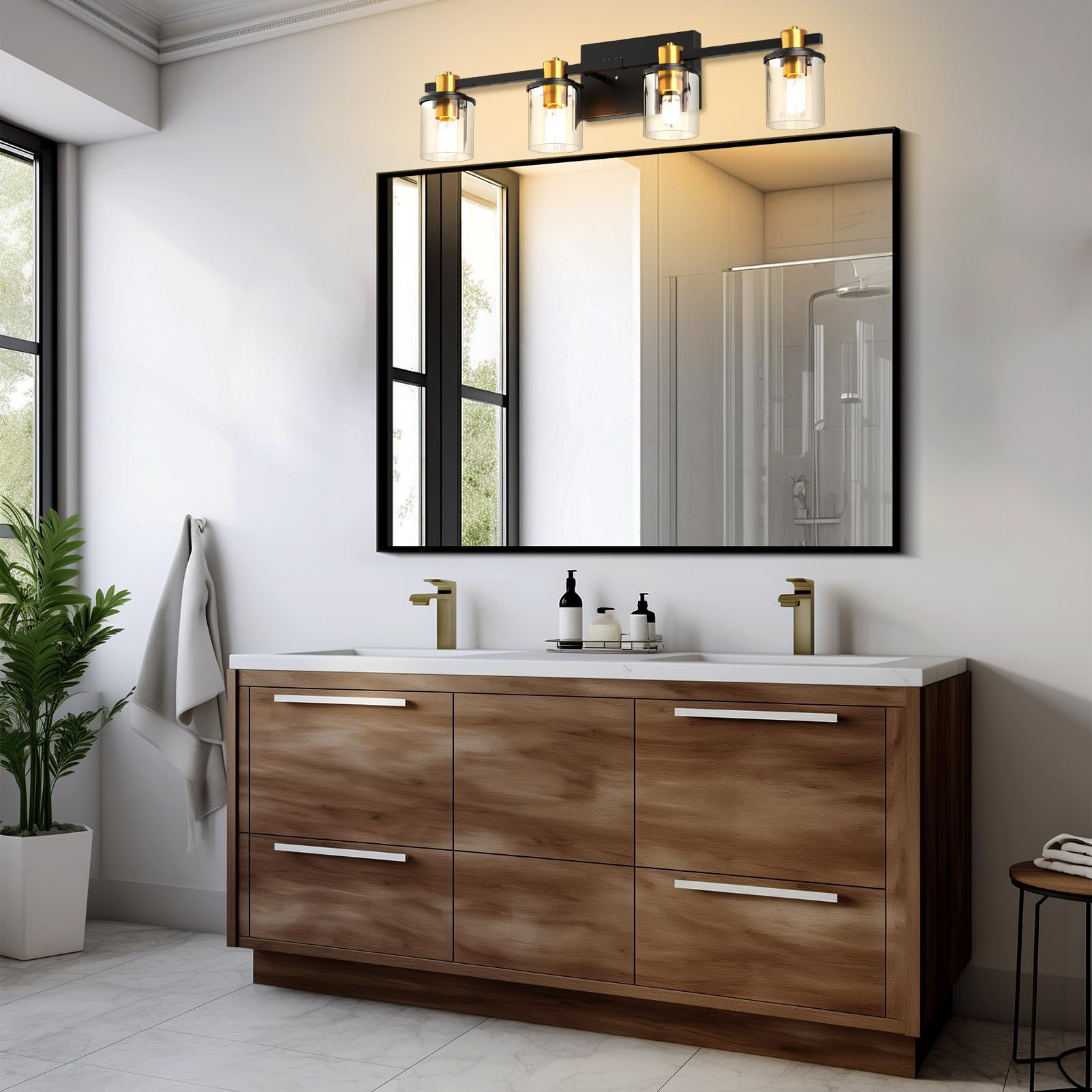 Mercer41 4-Light Bathroom Vanity Light, Black Bathroom Light Fixtures ...