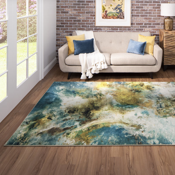 Ivy Bronx Hallberg Abstract Teal/Tan Area Rug & Reviews | Wayfair