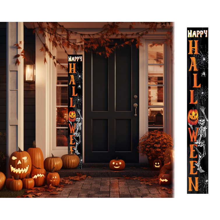 The Holiday Aisle® 72in Wooden Happy Halloween Skeleton Welcome Sign ...