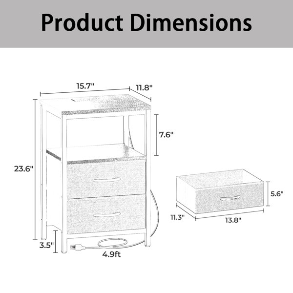 Latitude Run® Nightstand With Charging Station, Bedside Table With USB ...