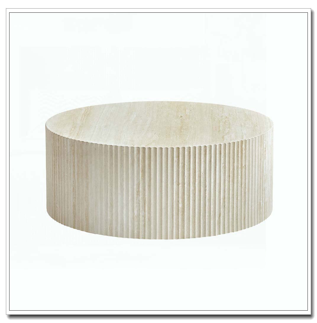 Latitude Run® Round Coffee Table with Handcrafted Relief | Wayfair